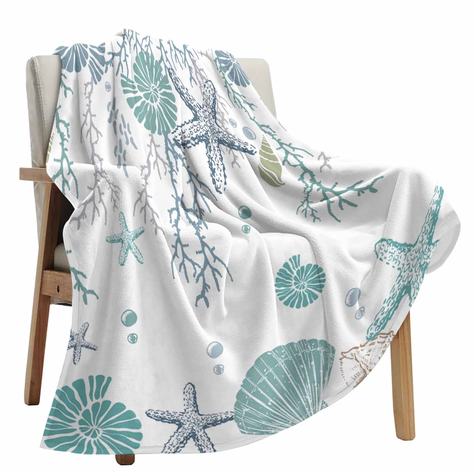 Fleece Blanket Summer Ocean Shell Starfish Blankets, Soft Cozy Warm ...