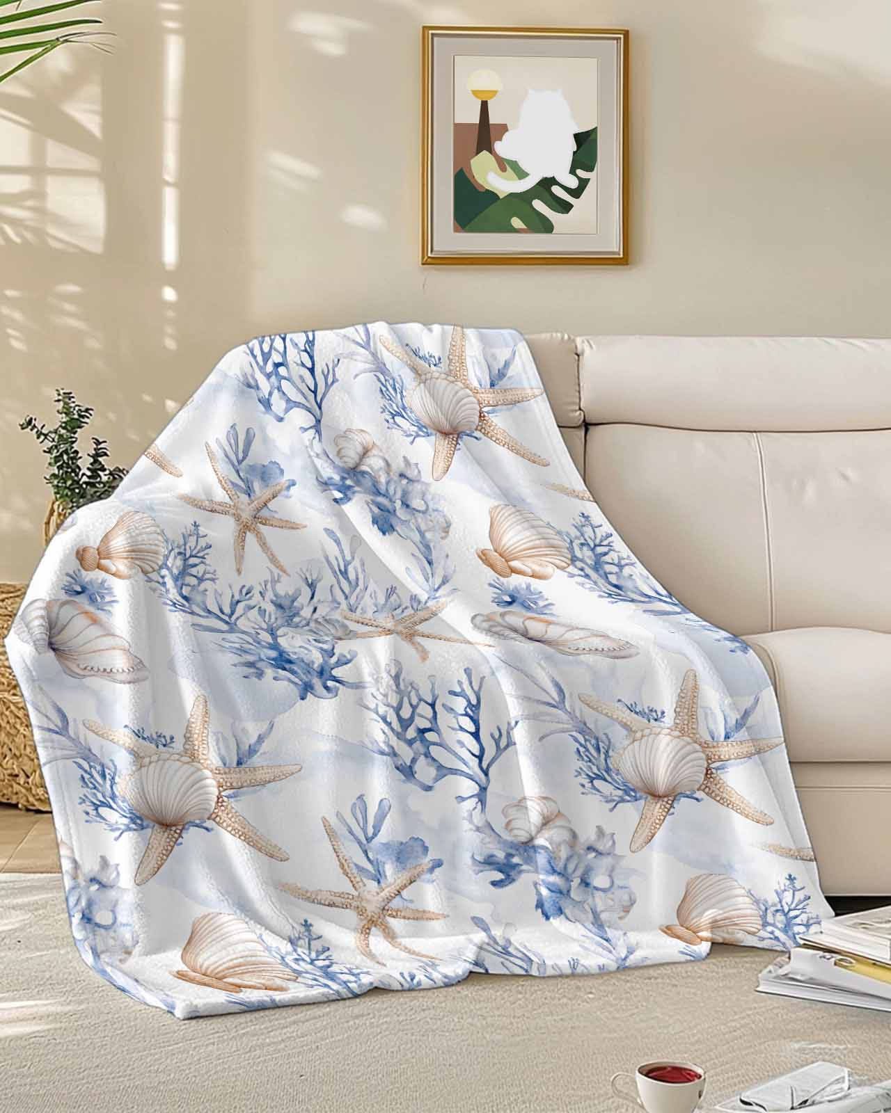 Fleece Blanket Summer Ocean Shells Starfish Blankets, Soft Cozy Warm ...