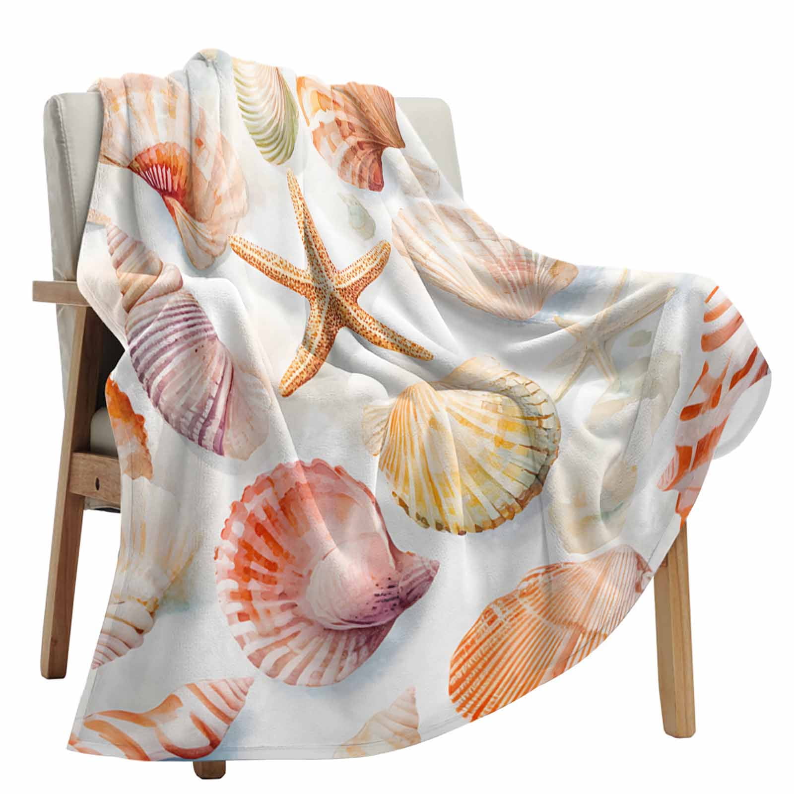Fleece Blanket Summer Seaside Shell Starfish Conch Blankets, Soft Cozy ...