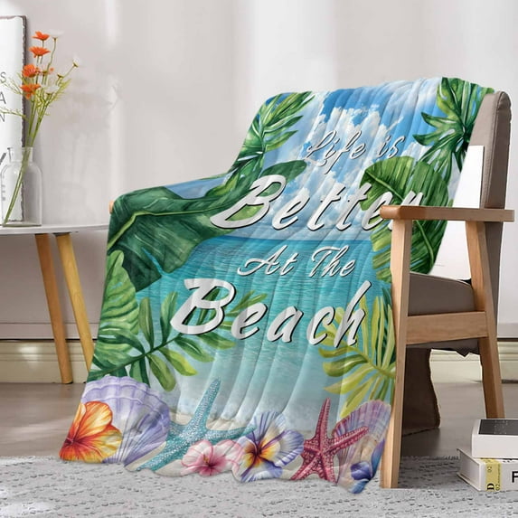 Fleece Blanket Summer Turtle Leaf Blue Sea Blankets, Soft Cozy Warm ...