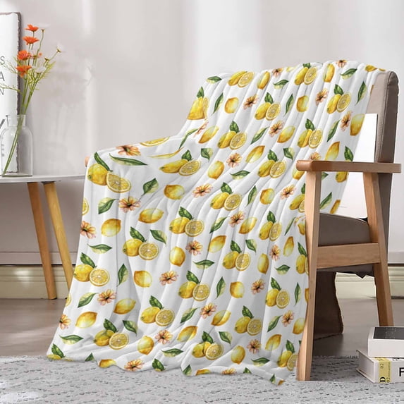 Fleece Blanket Summer Watercolor Lemon Blankets, Soft Cozy Warm Flannel ...