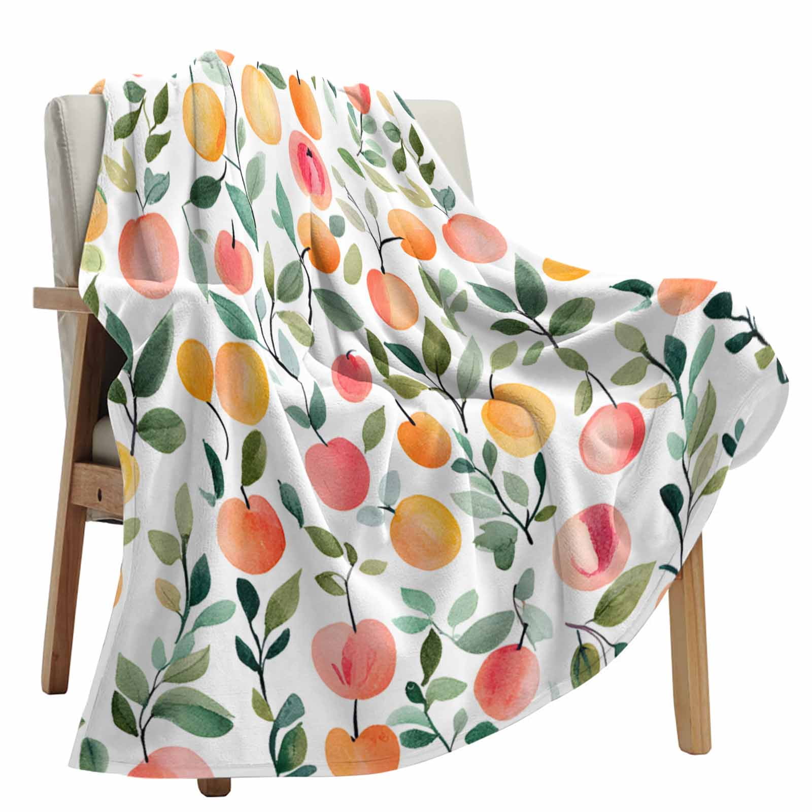 Fleece Blanket Summer Watercolor Peach Orange Leaf Blankets, Soft Cozy ...