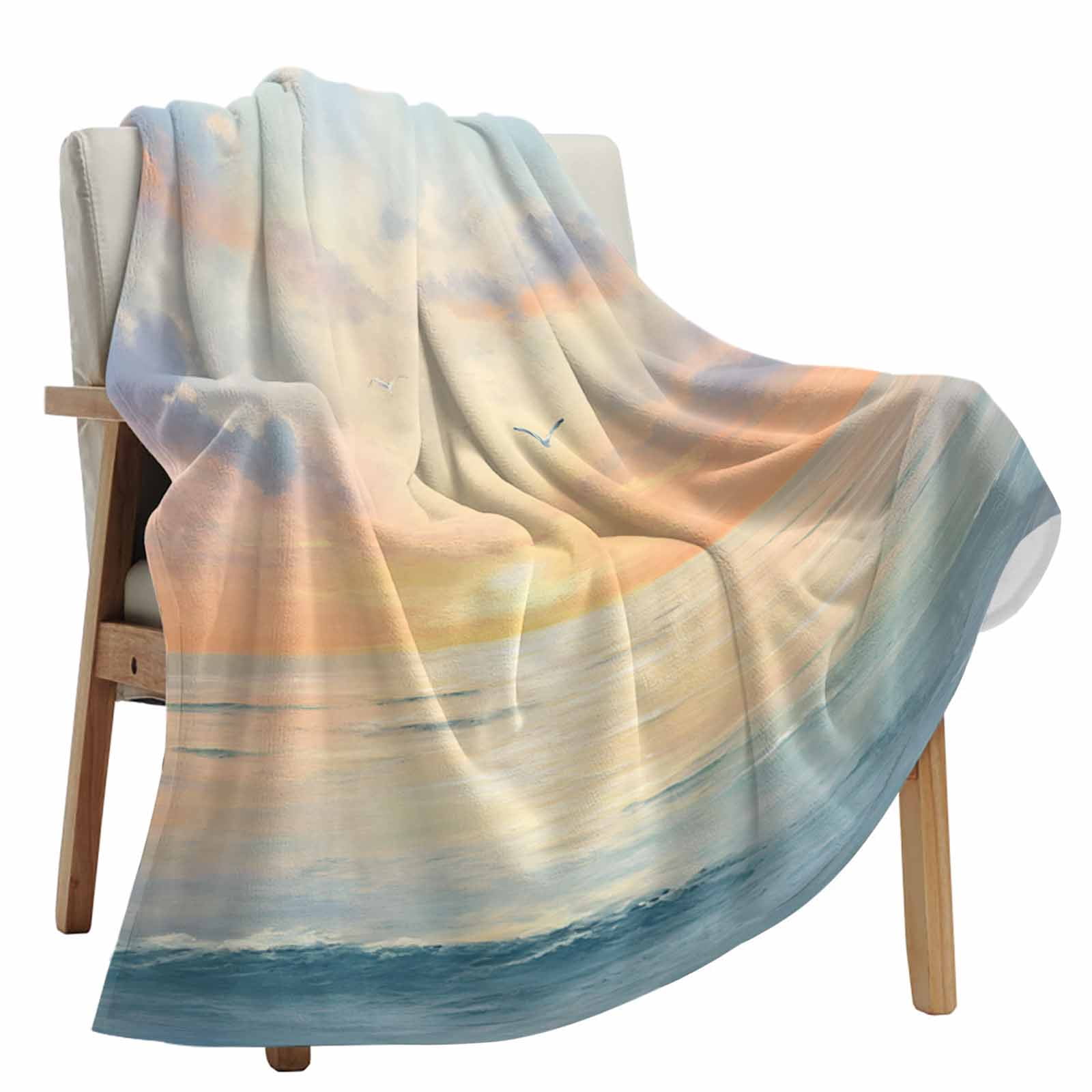 Fleece Blanket Sunset Sky Sea Bird Blankets, Soft Cozy Warm Flannel ...