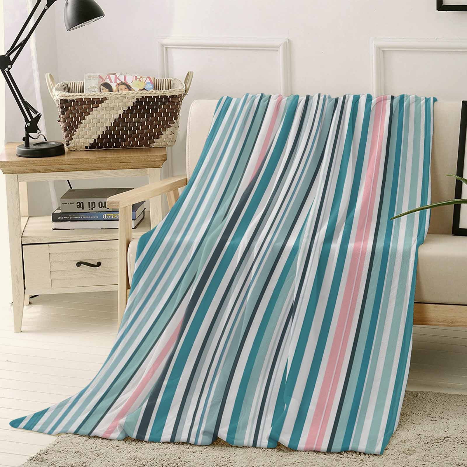 Fleece Blanket Teal Color Gradient Vertical Striped Blankets, Soft Cozy ...