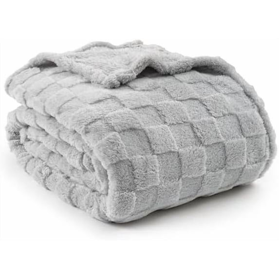 Fleece Blanket Twin Size, Lightweight Soft Checkered Jacquard Flannel ...