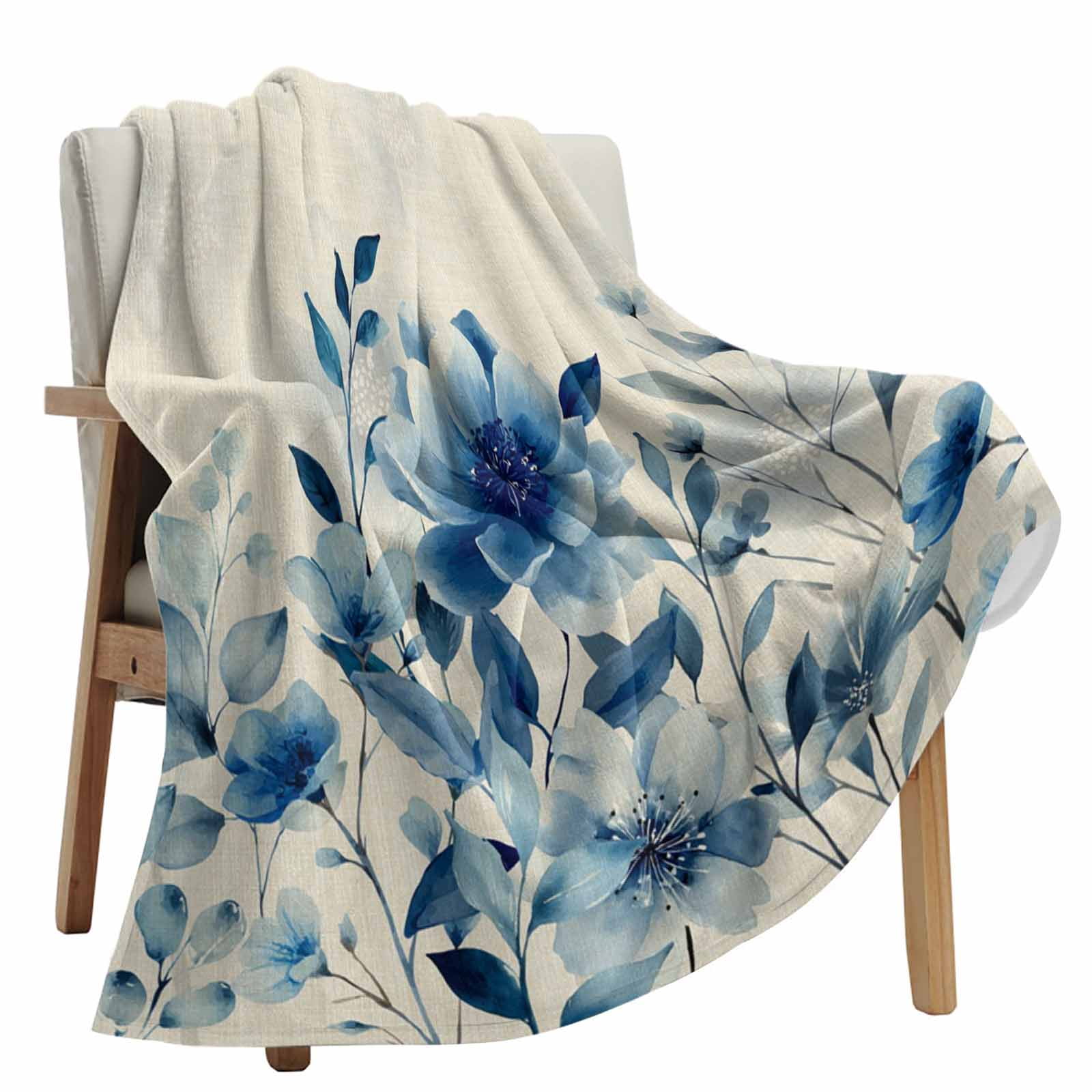 Fleece Blanket Vintage Blue Country Flower Blankets, Soft Cozy Warm ...