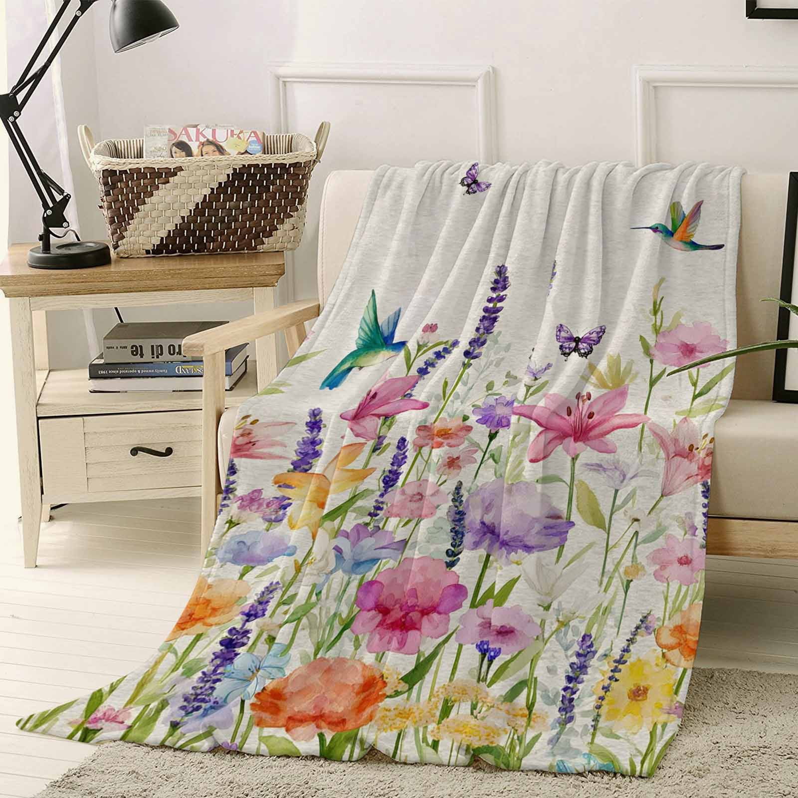 Fleece Blanket Vintage Country Flower Blankets, Soft Cozy Warm Flannel ...