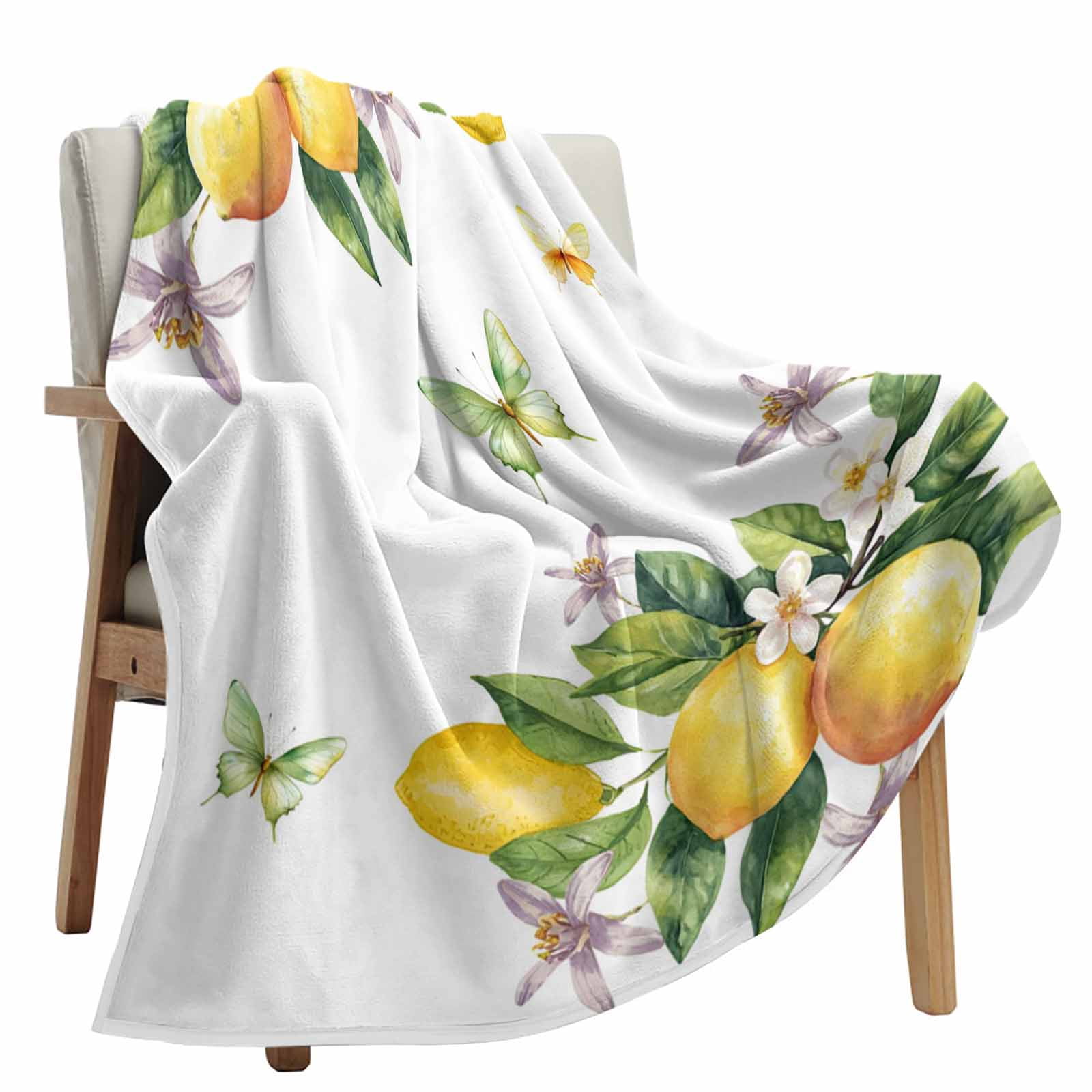 Fleece Blanket Vintage Farm Lemon Flowers Blankets, Soft Cozy Warm ...