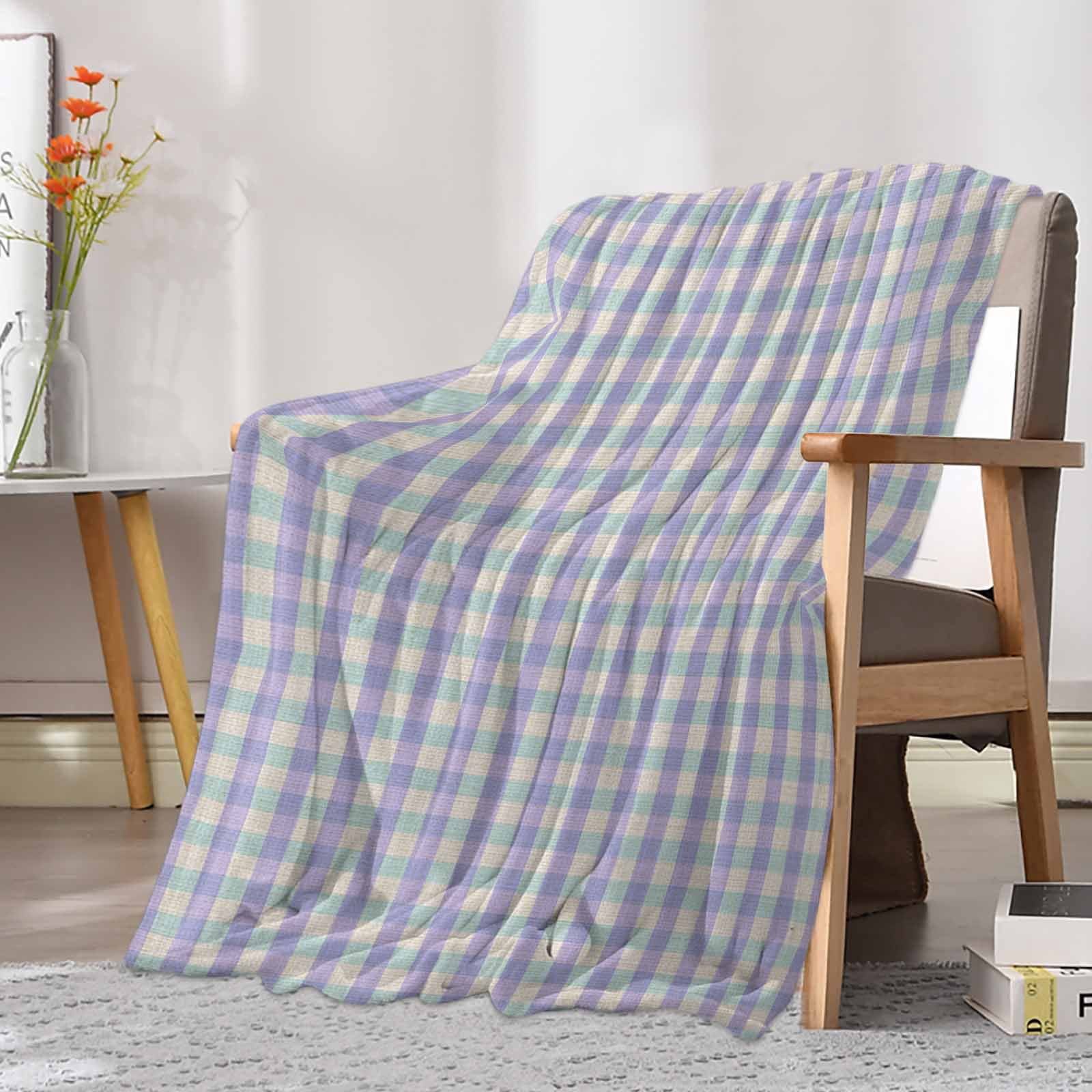 Fleece Blanket Vintage Purple Pink Gingham Check Blankets, Soft Cozy ...