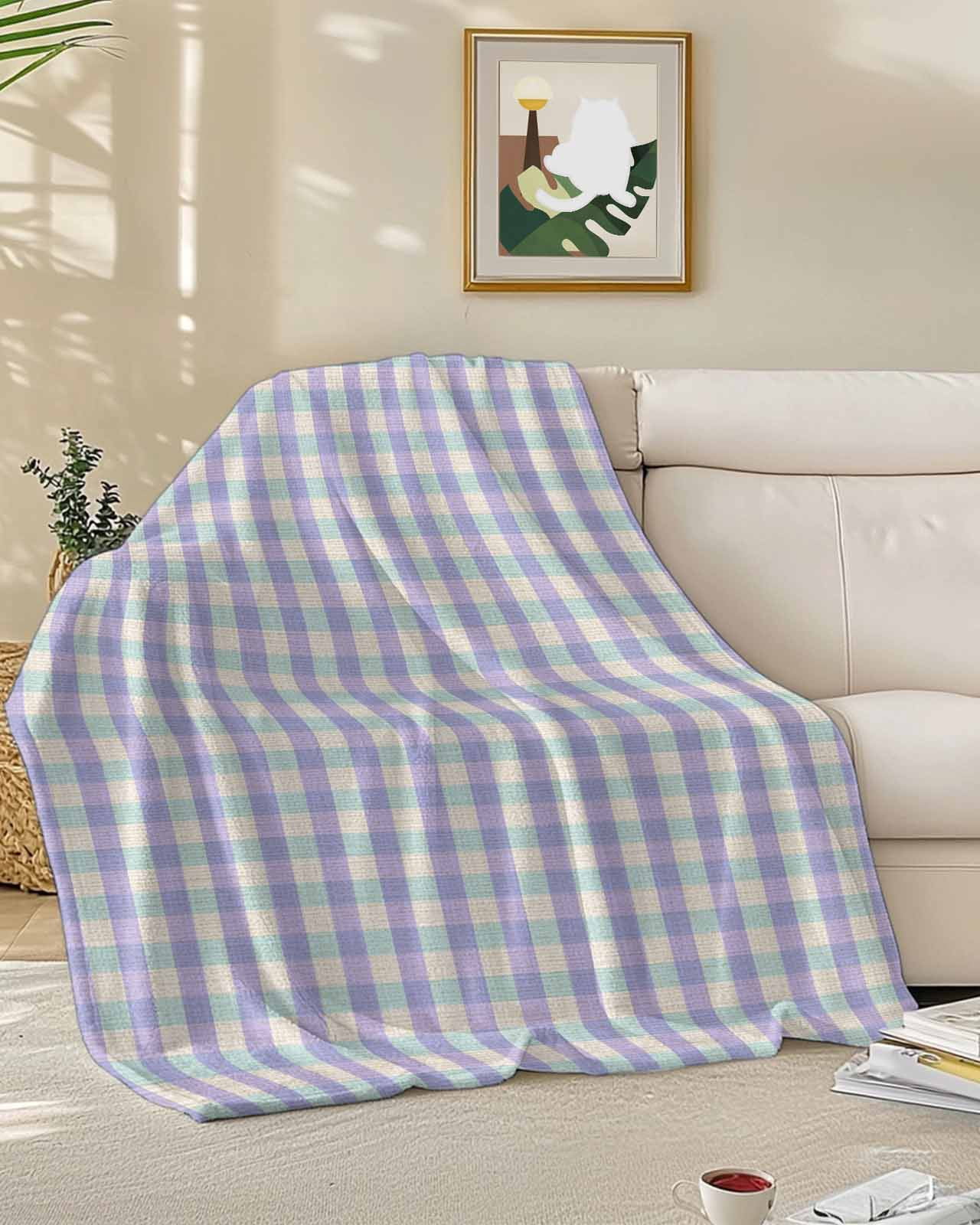 Fleece Blanket Vintage Purple Pink Gingham Check Blankets, Soft Cozy ...