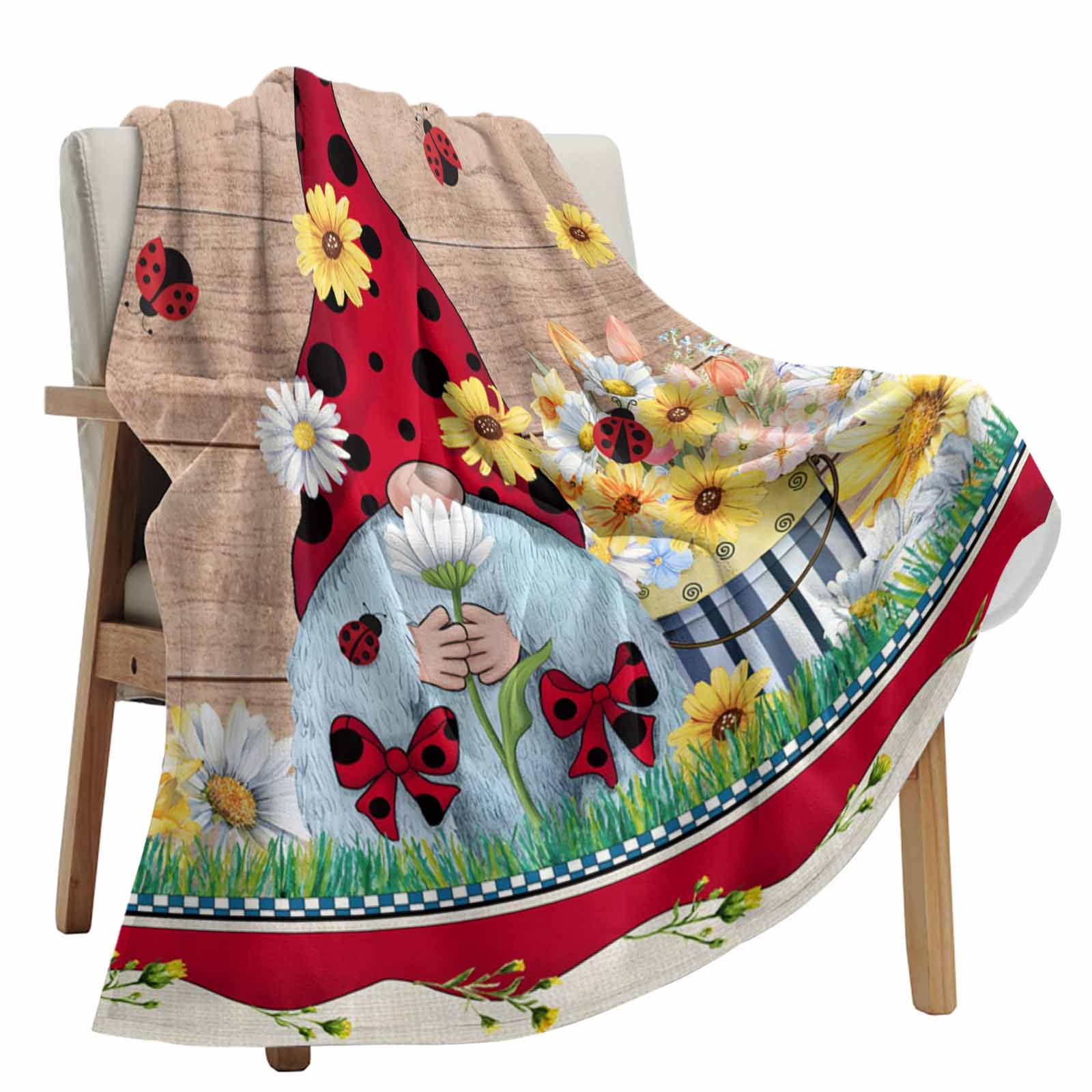 Fleece Blanket Vintage Red Dwarf Sunflower on Wood Board Blankets, Soft ...