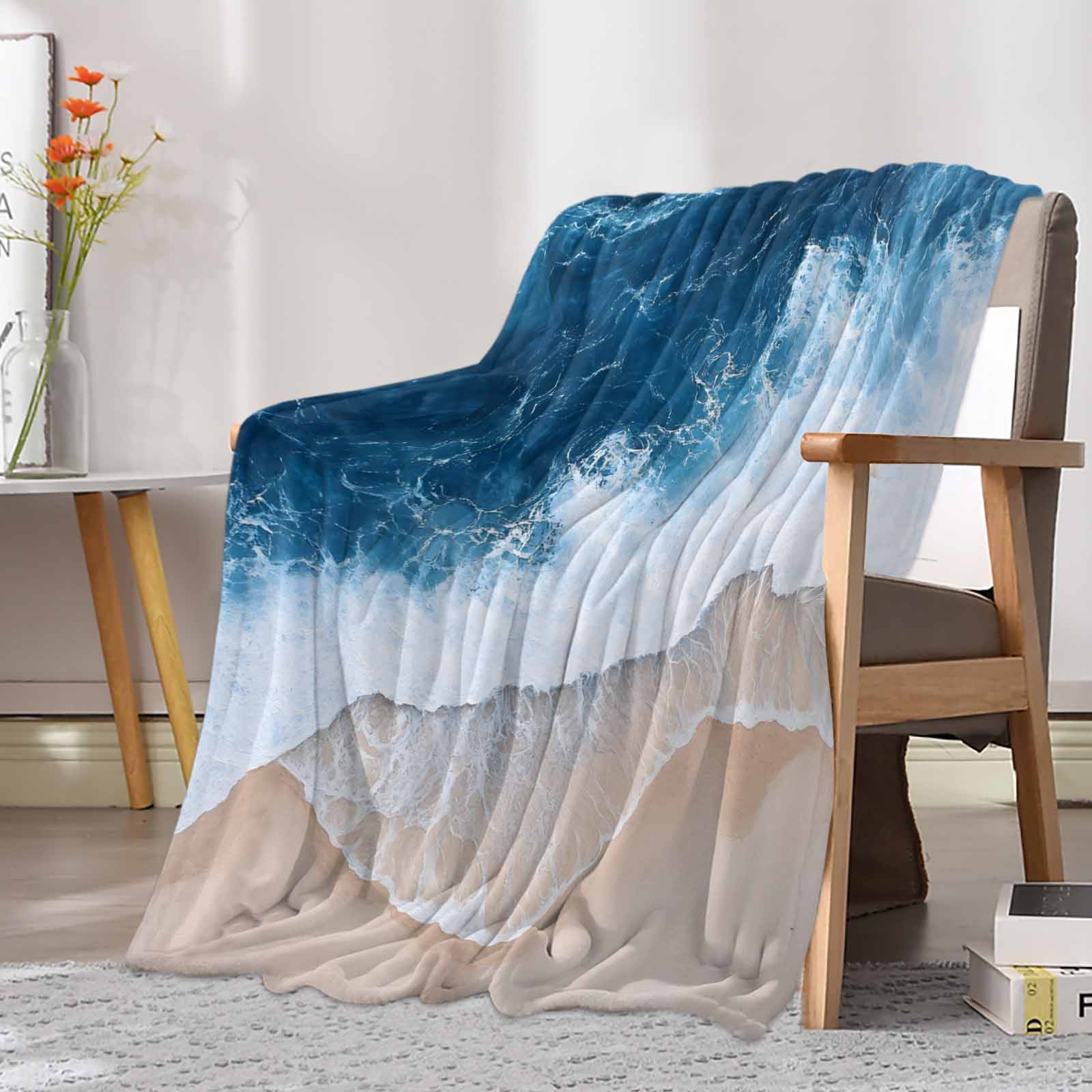 Fleece Blanket Watercolor Beach Sea Wave Blankets, Soft Cozy Warm ...