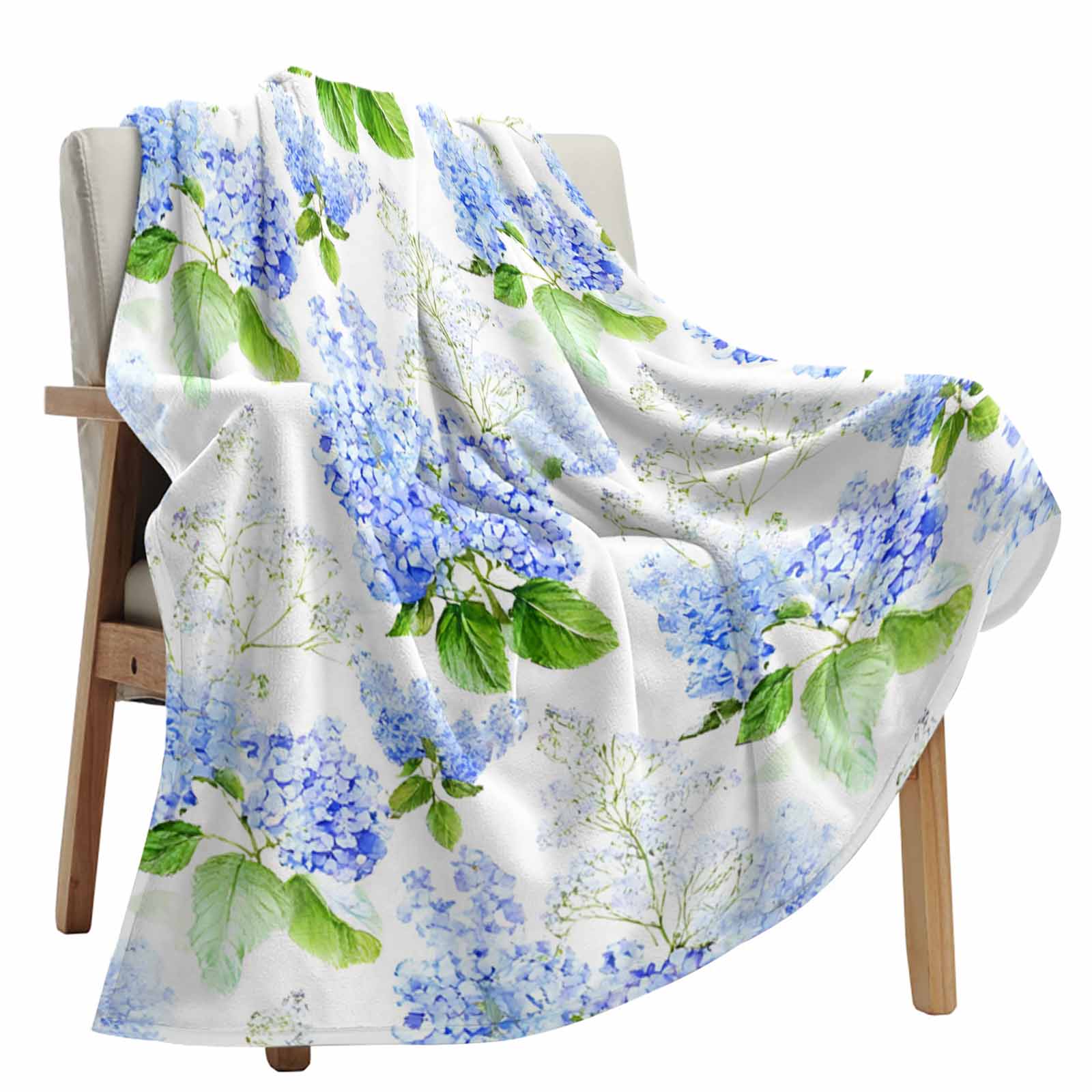 Fleece Blanket Watercolor Blue Flower Hydrangea Blankets, Soft Cozy ...