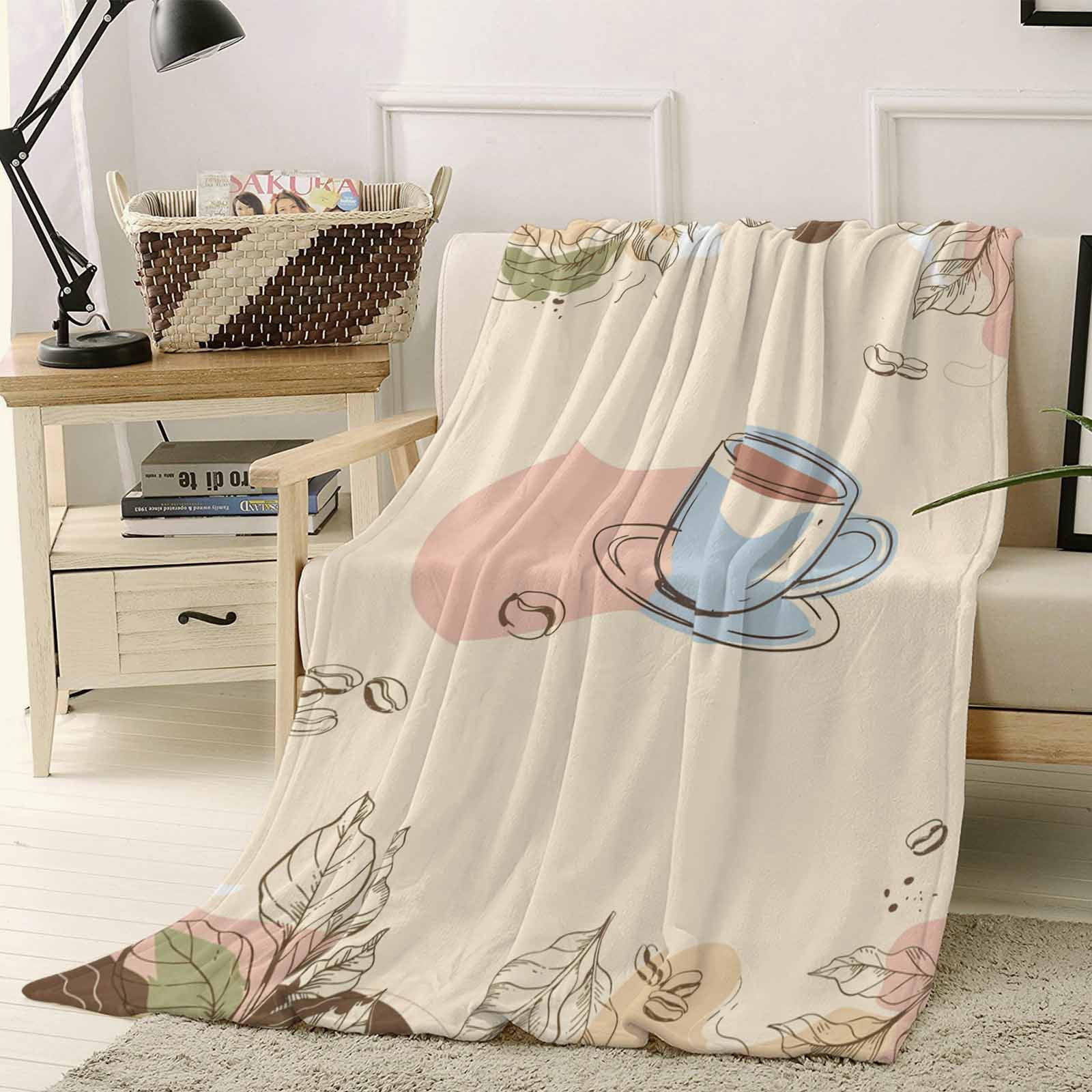 Fleece Blanket Watercolor Coffee Cup Color Block Blankets, Soft Cozy ...