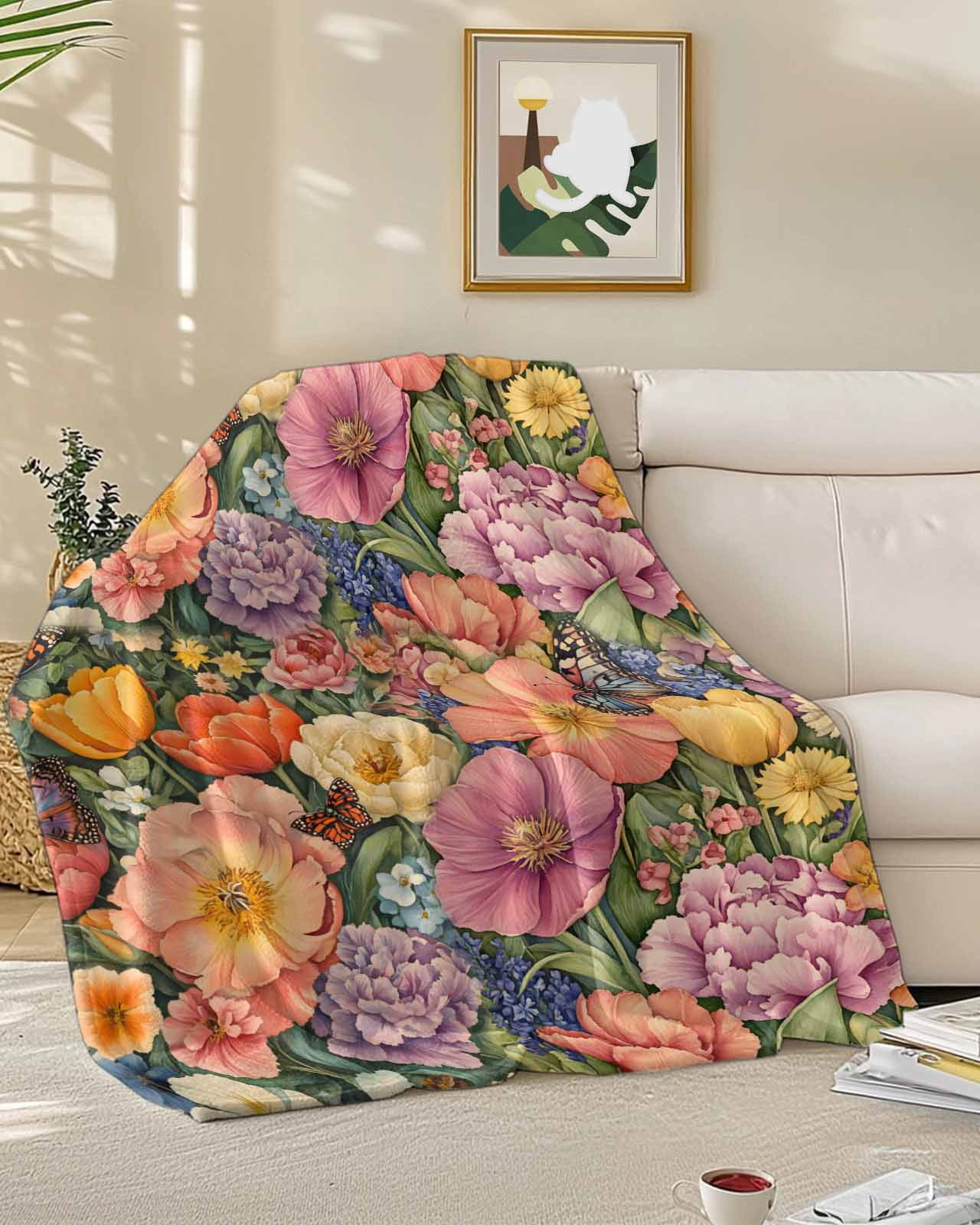Fleece Blanket Watercolor Garden Blossom Flower Blankets, Soft Cozy ...