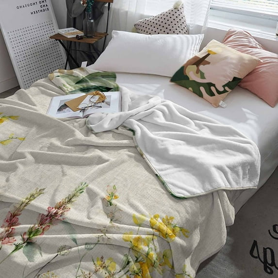 Fleece Blanket Watercolor Garden Flower Leaves Blankets, Soft Cozy Warm Flannel Throw Blanket ...