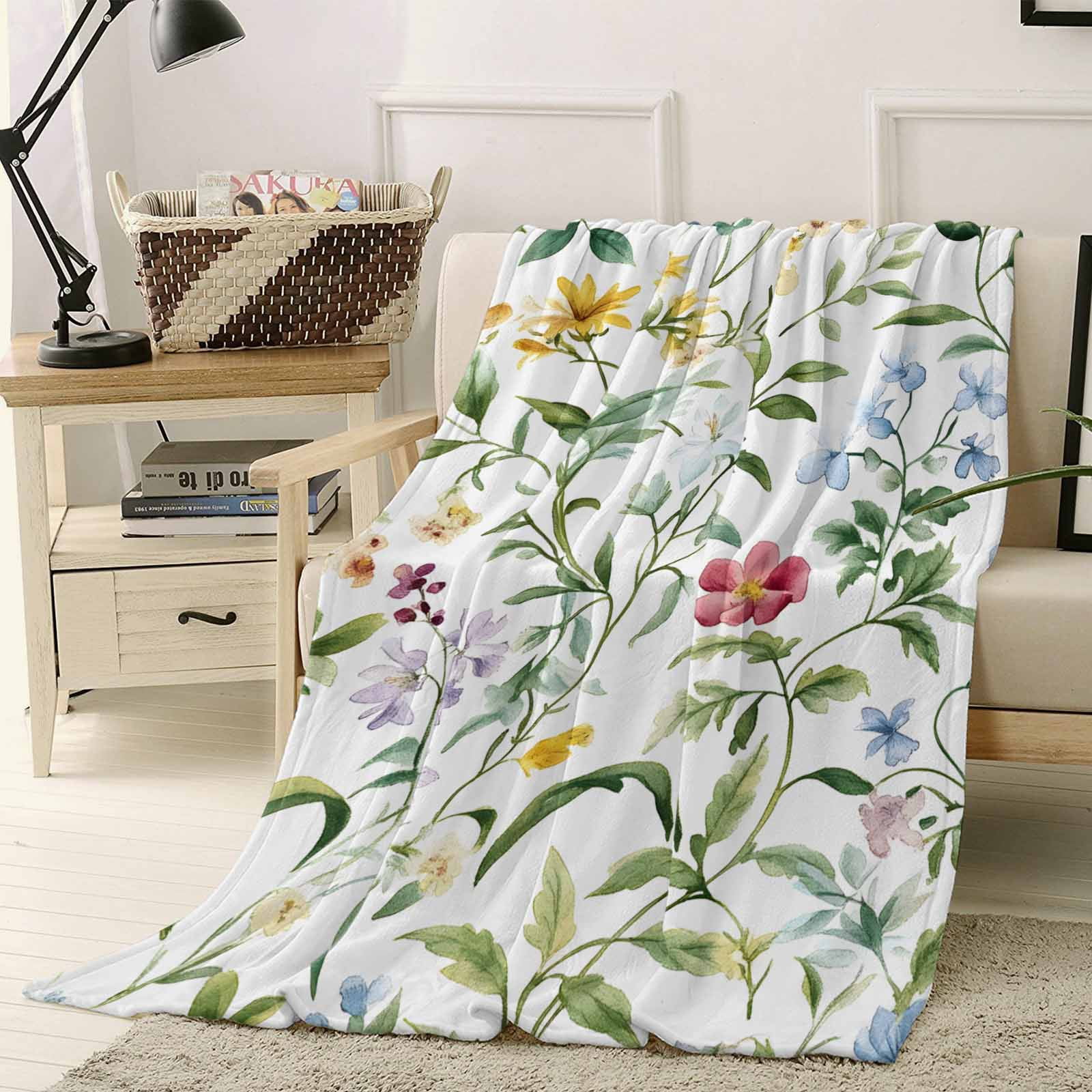 Fleece Blanket Watercolor Herbs Plant Flower Blankets, Soft Cozy Warm ...
