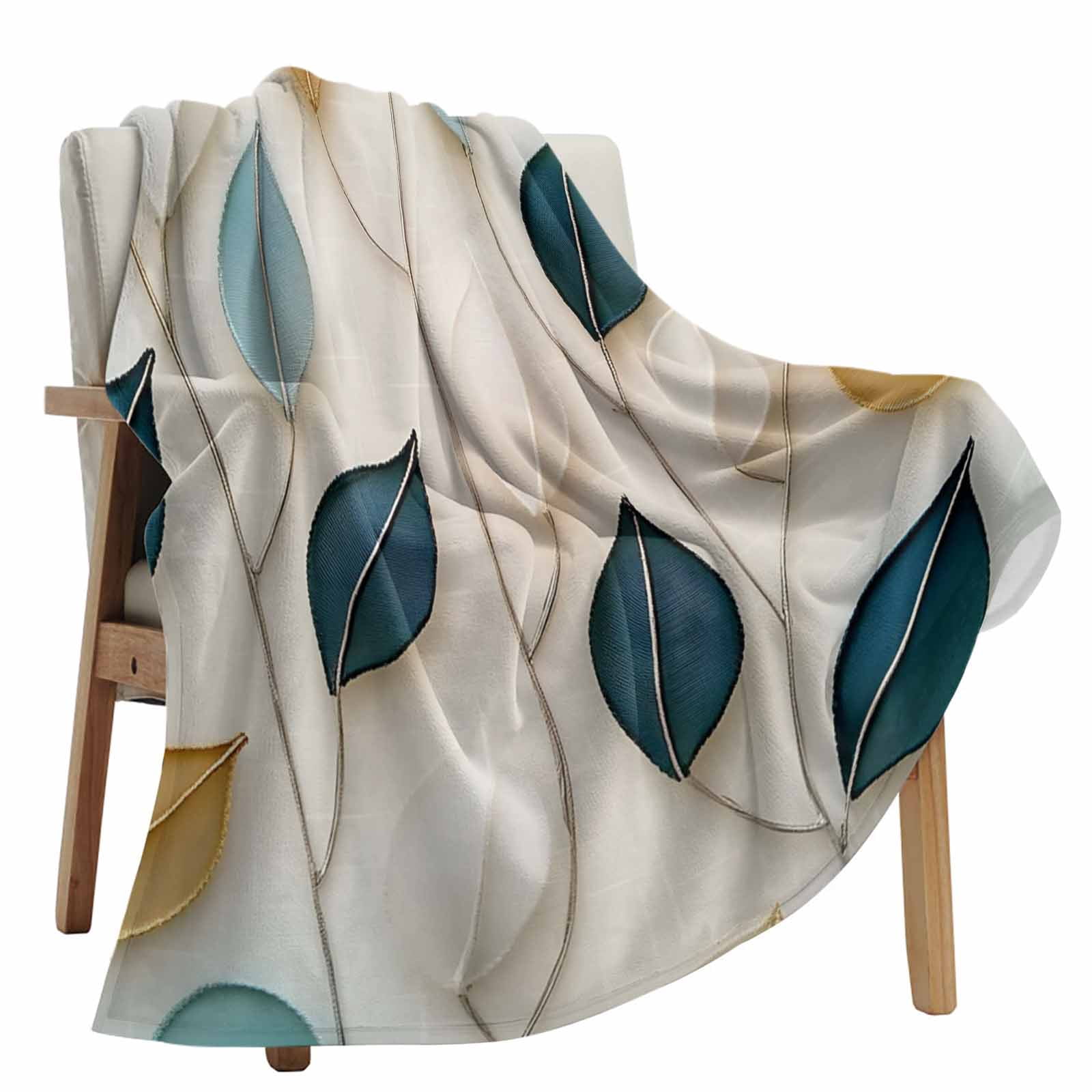 Fleece Blanket Watercolor Leaves Blue Foliage Branch Blankets, Soft ...