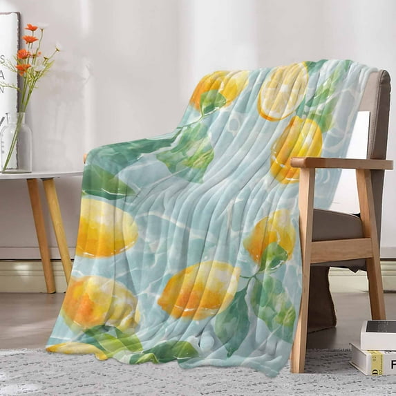 Fleece Blanket Watercolor Lemons on Lake Blankets, Soft Cozy Warm ...
