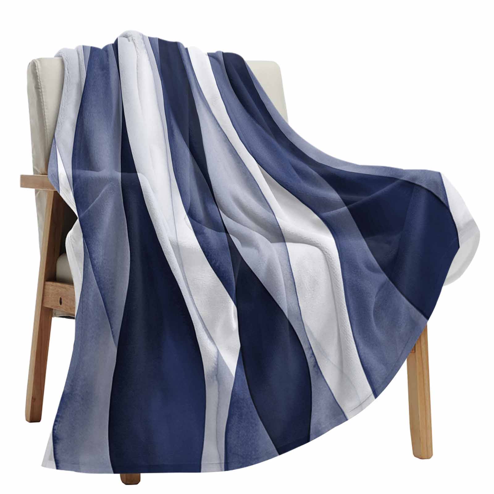 Fleece Blanket Watercolor Navy Blue Stripes Blankets, Soft Cozy Warm ...