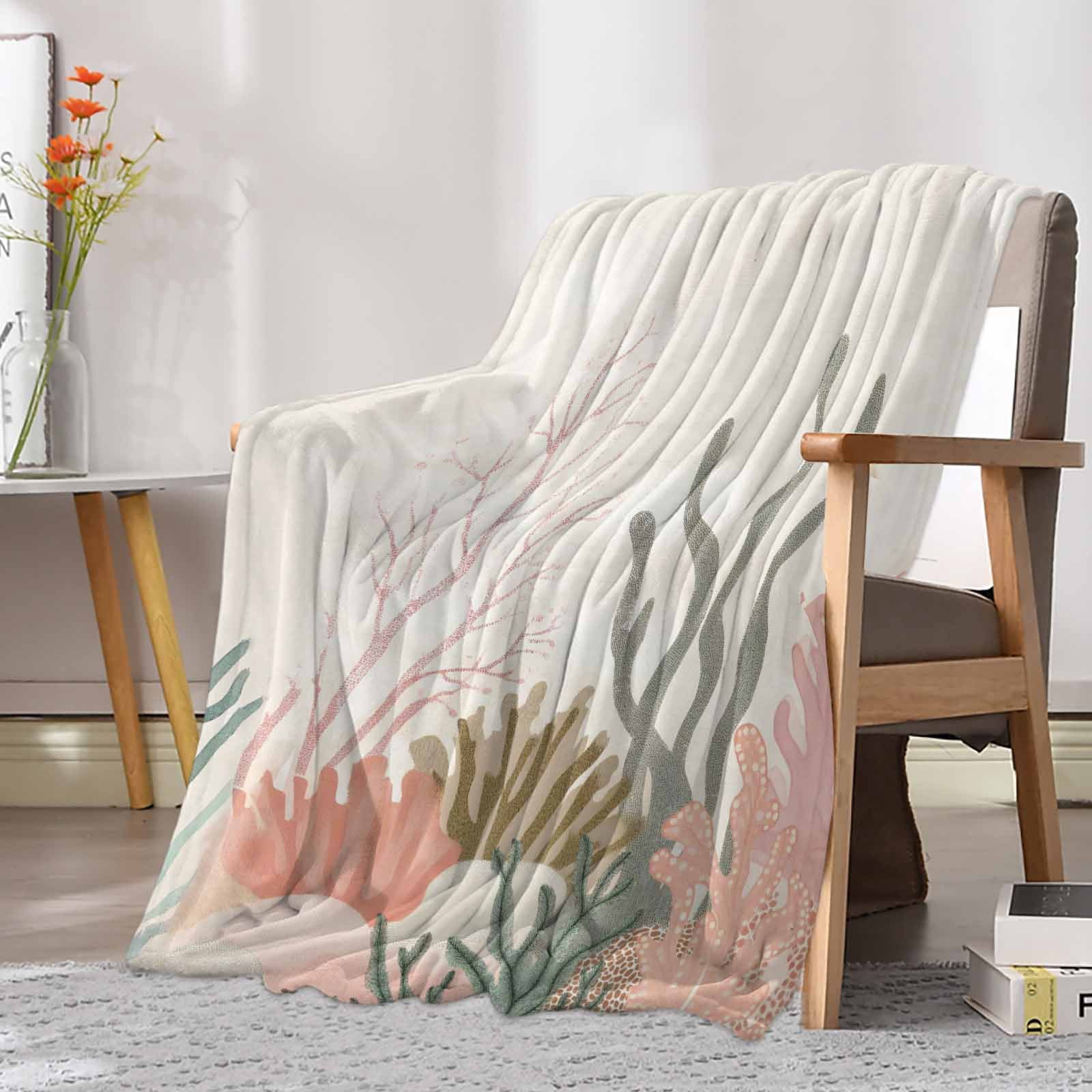 Fleece Blanket Watercolor Ocean Coral Blankets, Soft Cozy Warm Flannel ...