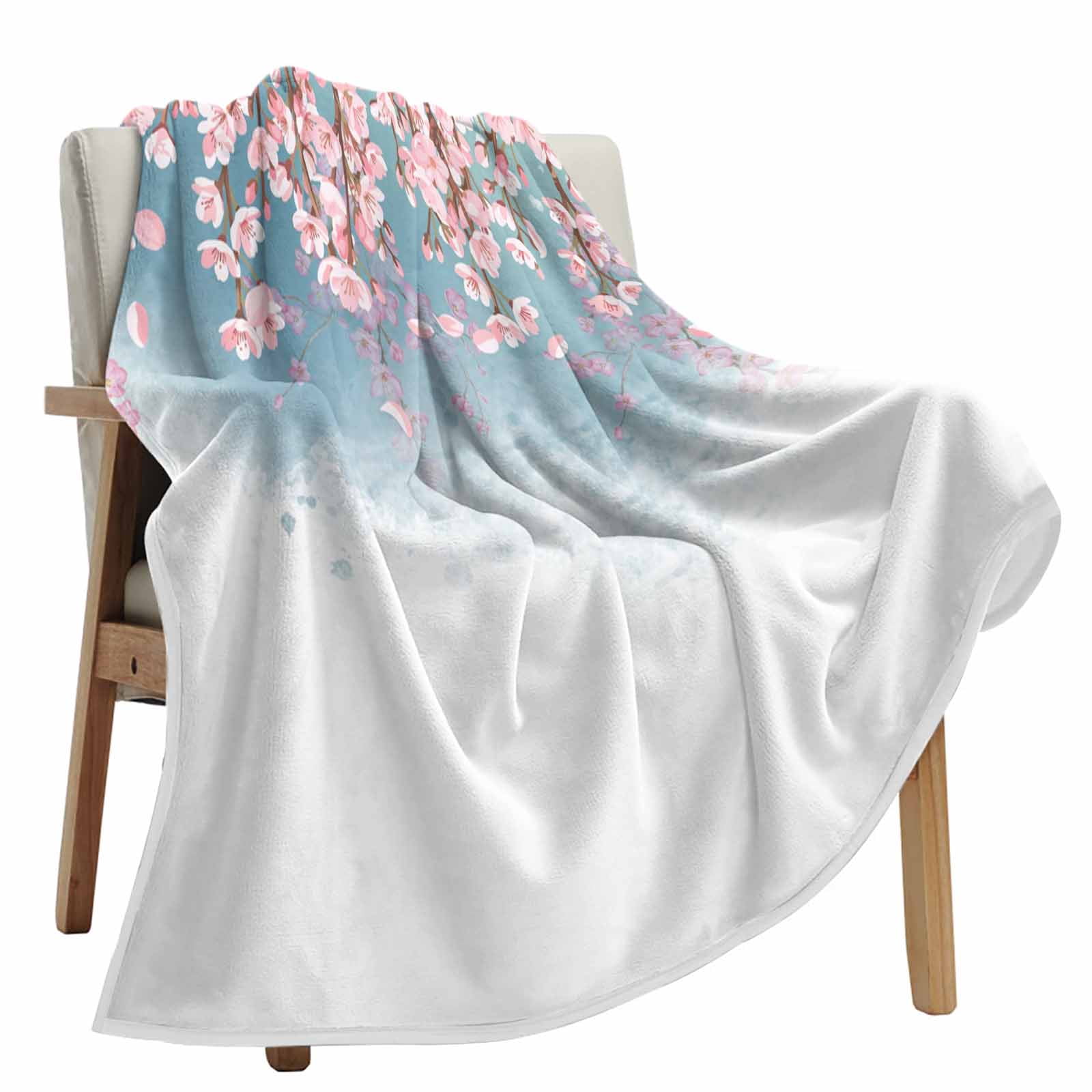 Fleece Blanket Watercolor Pink Cherry Flowers Blankets, Soft Cozy Warm ...