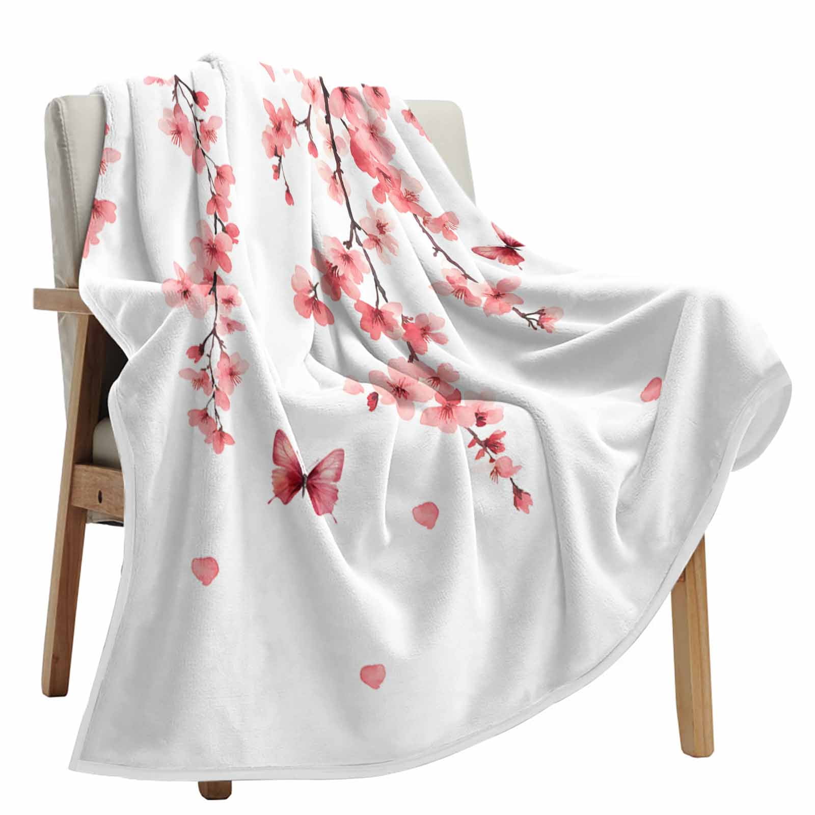 Fleece Blanket Watercolor Spring Cherry Blossom Blankets, Soft Cozy ...