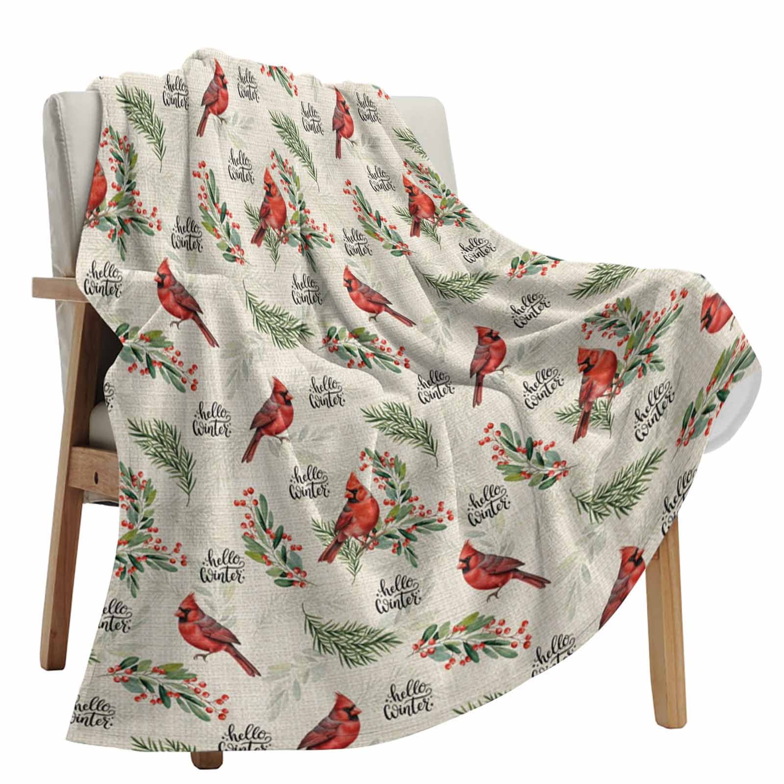 Fleece Blanket Winter Cardinal Leaf Berry Blankets, Soft Cozy Warm ...