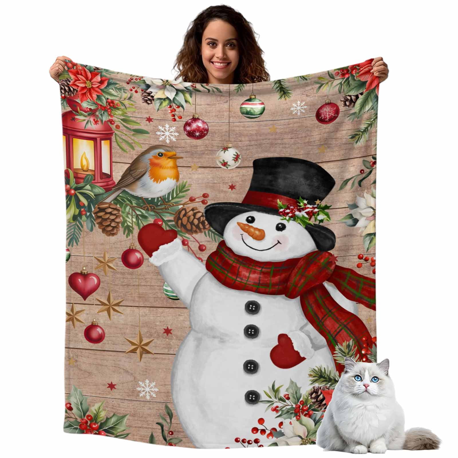 Fleece Blanket Xmas Snowman Snowflake Star Ball Blankets, Soft Cozy ...