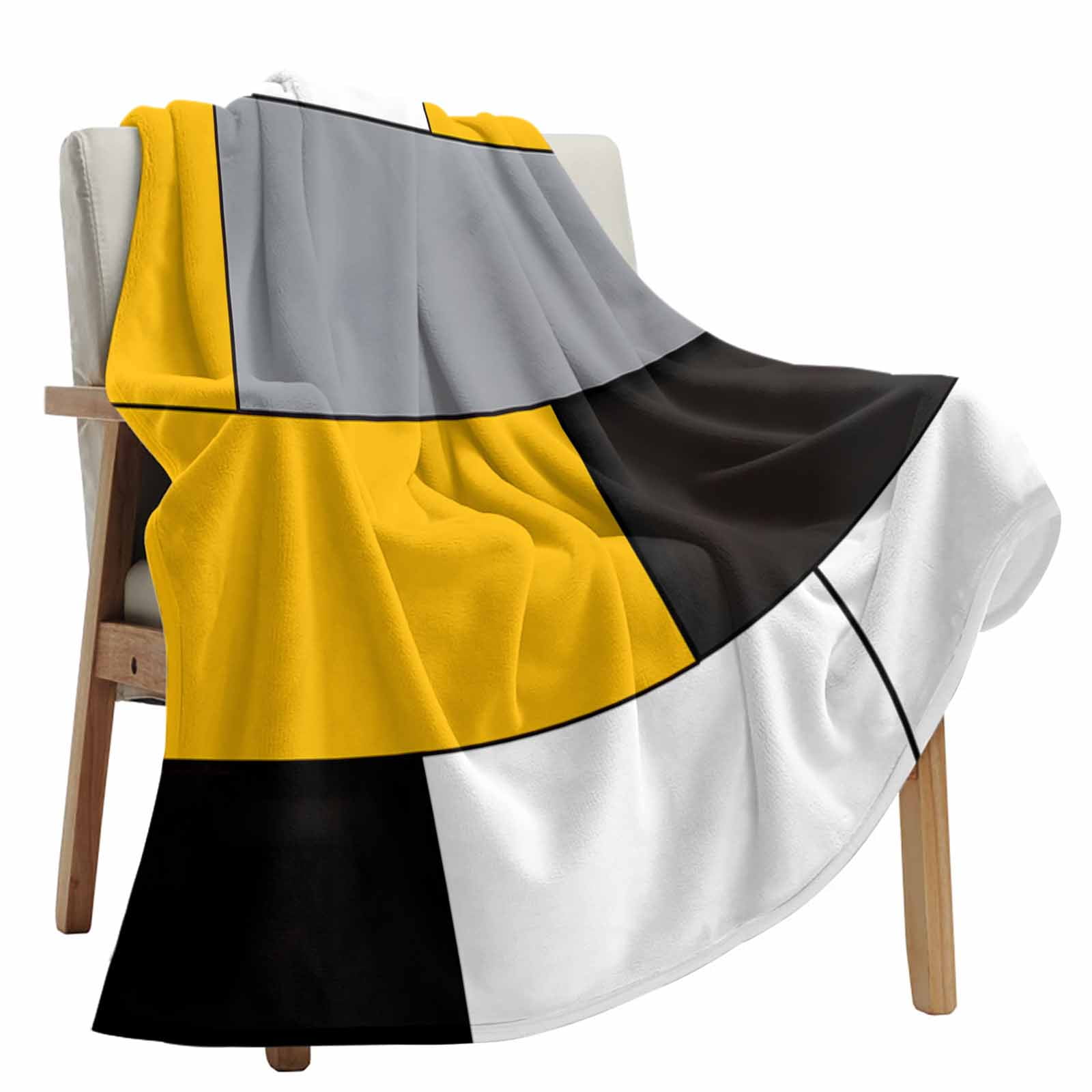 Fleece Blanket Yellow Gray Color Block Patchwork Blankets, Soft Cozy ...