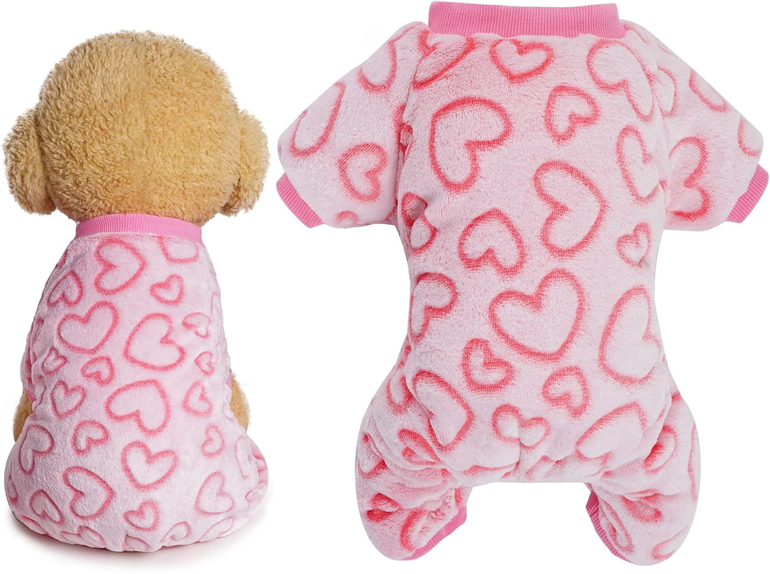 Fleece Dog Pajamas Cute Dog Heart Puppy Jumpsuit Warm Soft Pet Holiday ...