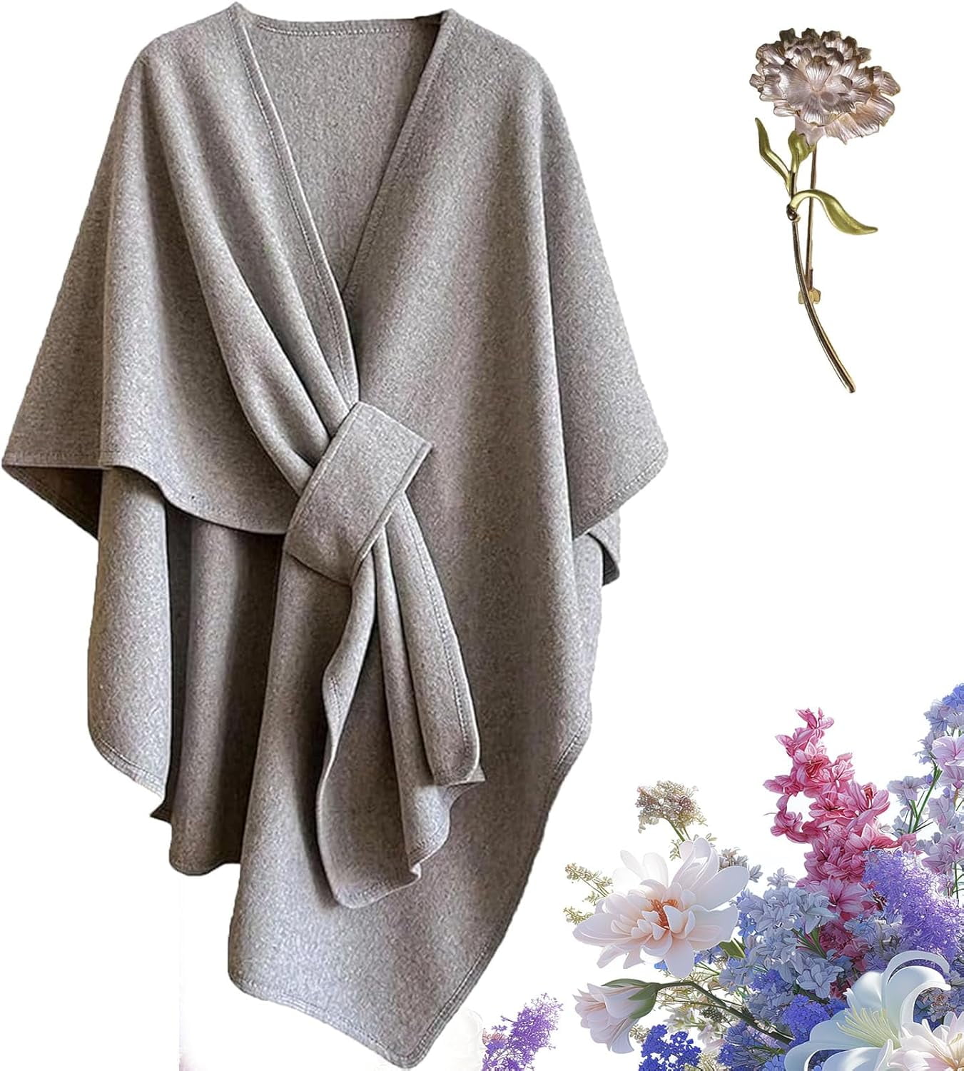 Fleece Drape Shawl Wrap, Soft Open-Front Poncho Style Sweater for ...