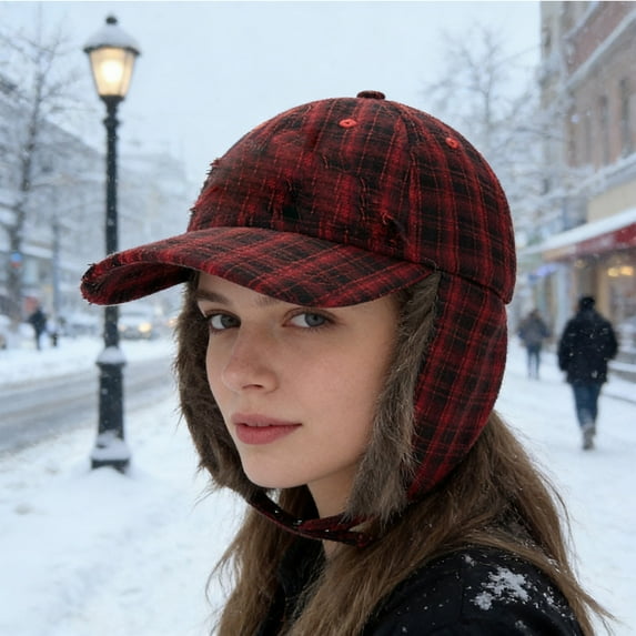 Fleece Ear Flap Hat with Tongue Cover - Winter Thermal Trapper Hat for ...