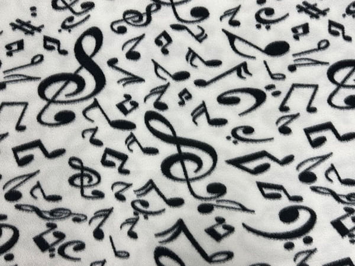 Plush Fleece Fabric Yard - Anti-Pill, Black Musical Notes Pattern on ...