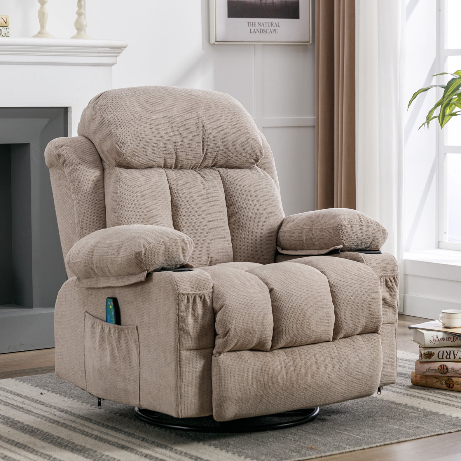 Fleece Fabric Swinging Recliner Sofa, Massage Heated Sofa with USB ...