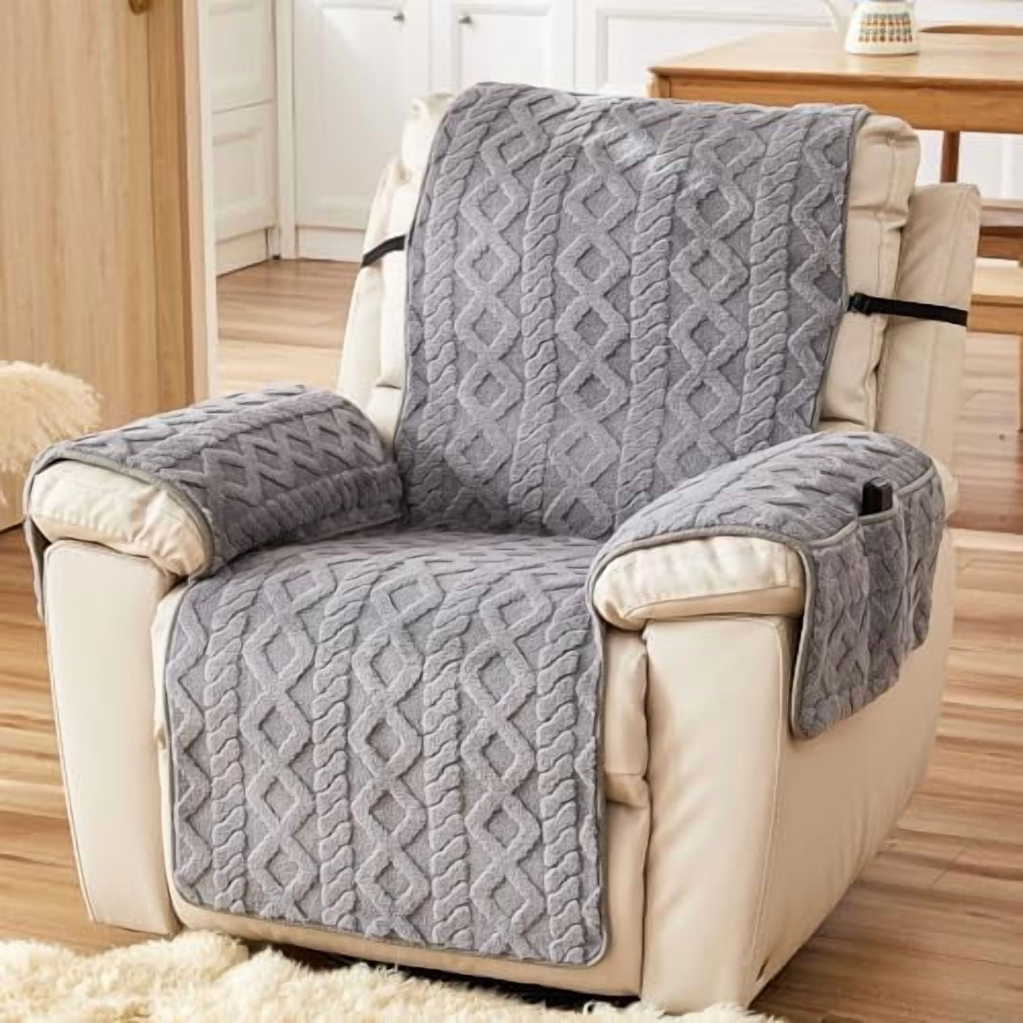 Fleece Fluffy Recliner Chair Covers 3D Jacquard Recliner Cover Non-Slip ...