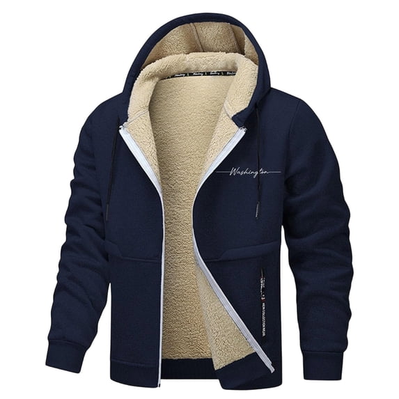 Full Zip Hoodie for Mens Winter Warm Lined Jacket with Letter Print ...