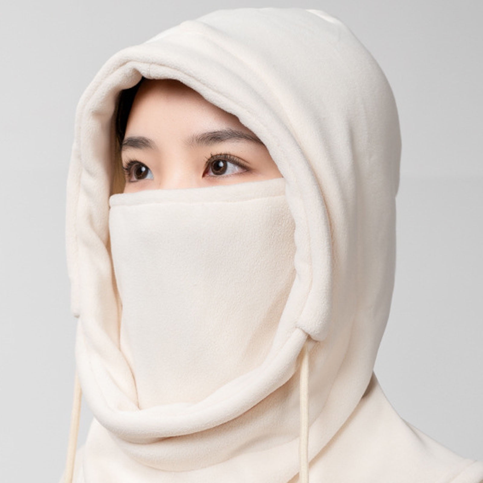 Fleece Hood Winter Hat with Face Cover – Windproof Scarf Hat Womens ...