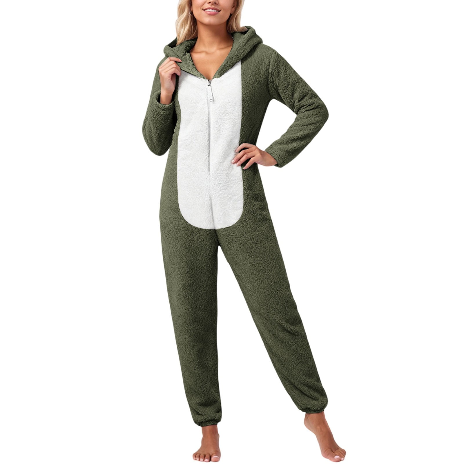 VFRGHD Ladies Pajamas Hooded Long Sleeve Full Zip Up Jumpsuit With Cat ...