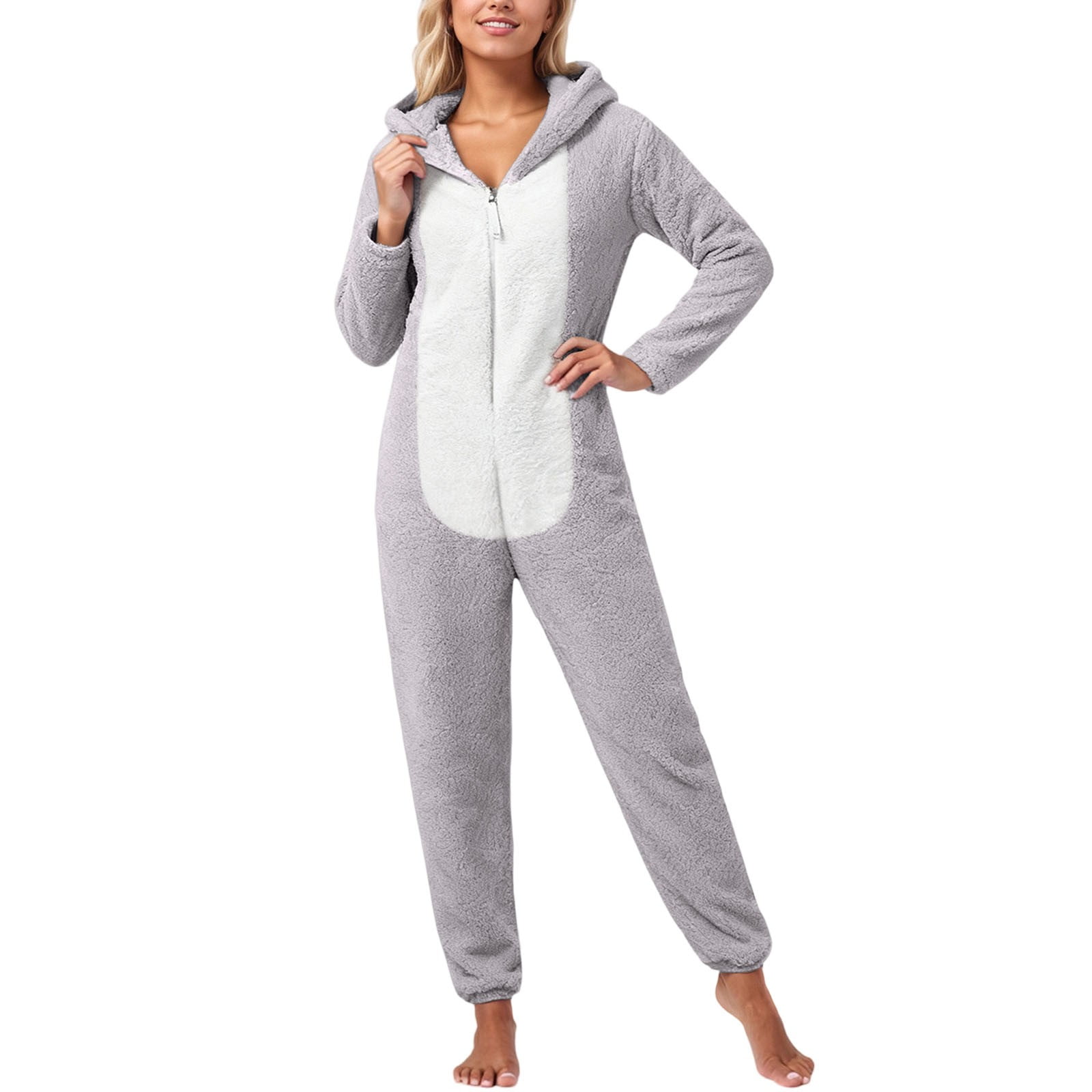 VFRGHD Women Pajamas Hooded Long Sleeve Full Zip Up Jumpsuit With Cat ...