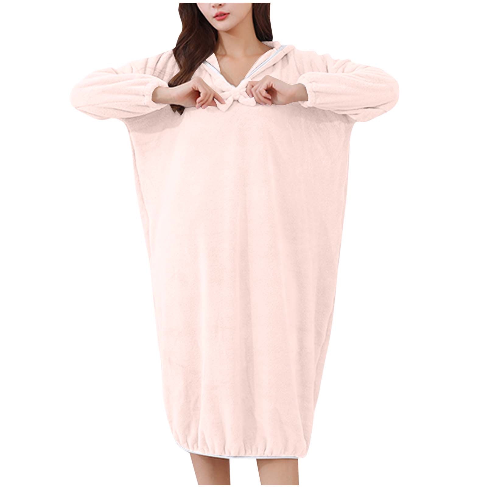 Fleece Hooded Sleep Dress for Women Plush Fuzzy Sherpa Hoodies Robe ...