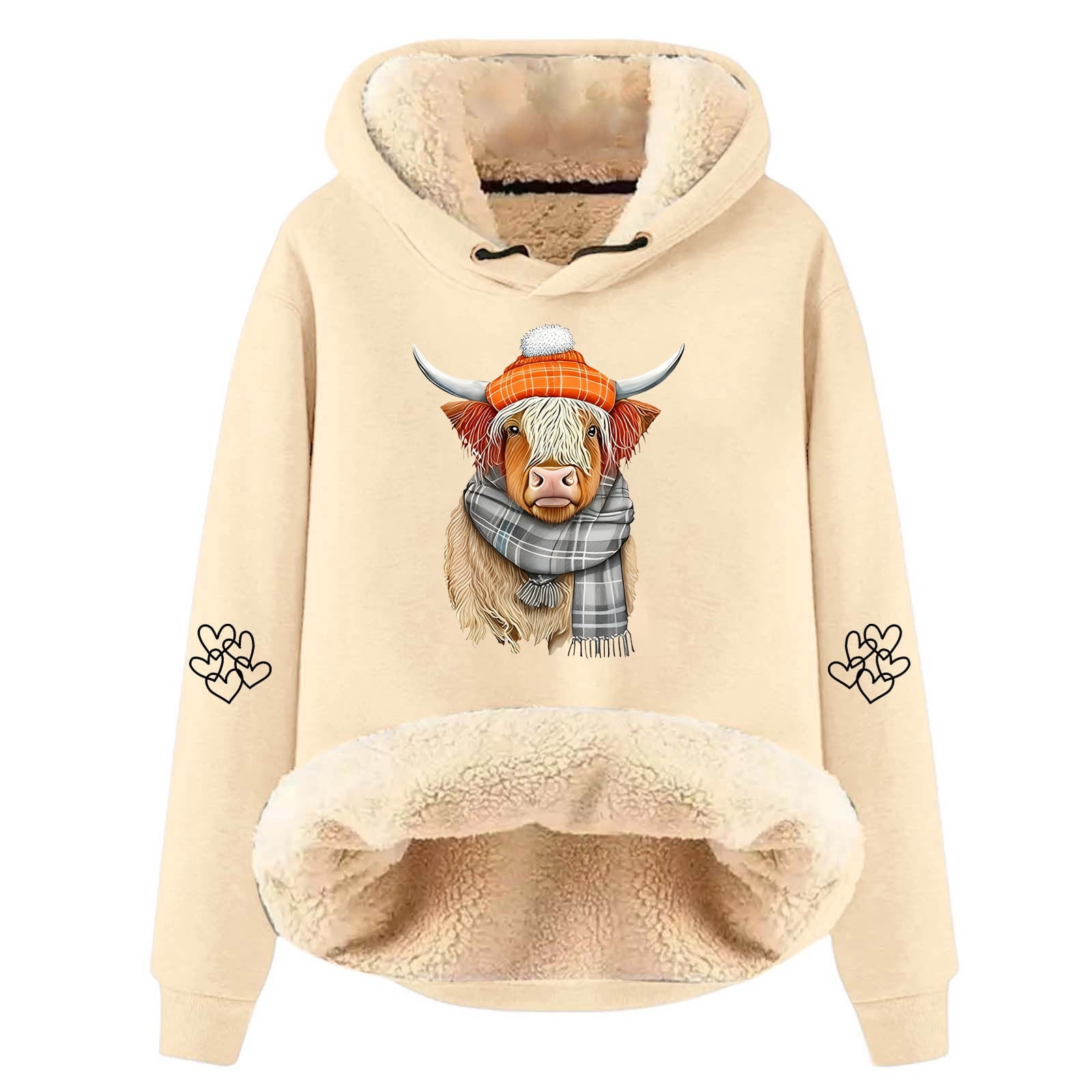 Hoodies for Women Thick Highland Cattle Print Long Sleeve Hooded ...