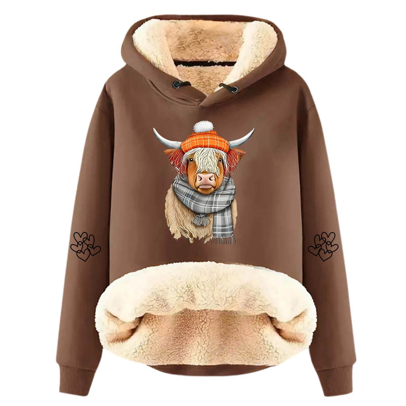Hoodies for Women Thick Highland Cattle Print Long Sleeve Hooded ...