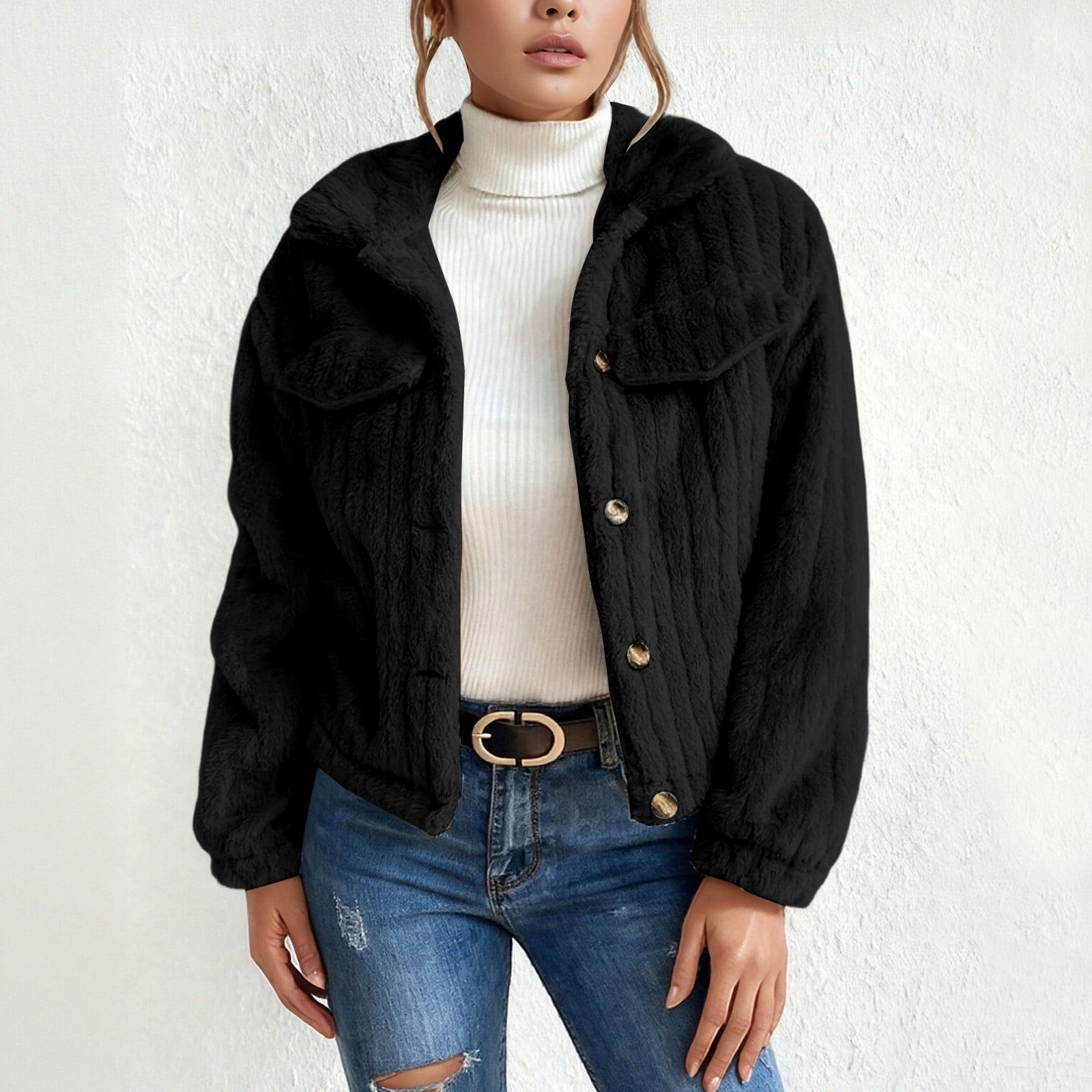 Fleece Jacket Long Sleeve Button Down Jacket Comfortable Warm Jackets ...