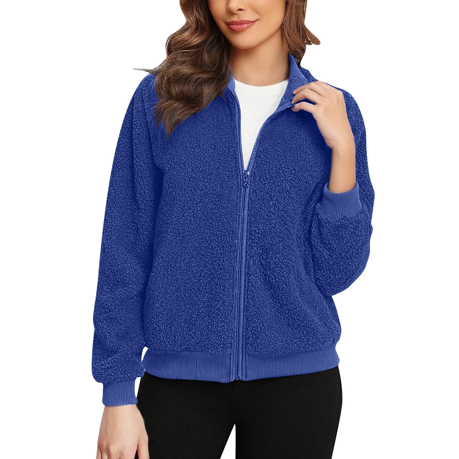 Fleece Jacket Long Sleeve Zip Up Jacket Comfortable Warm Jackets Fall ...