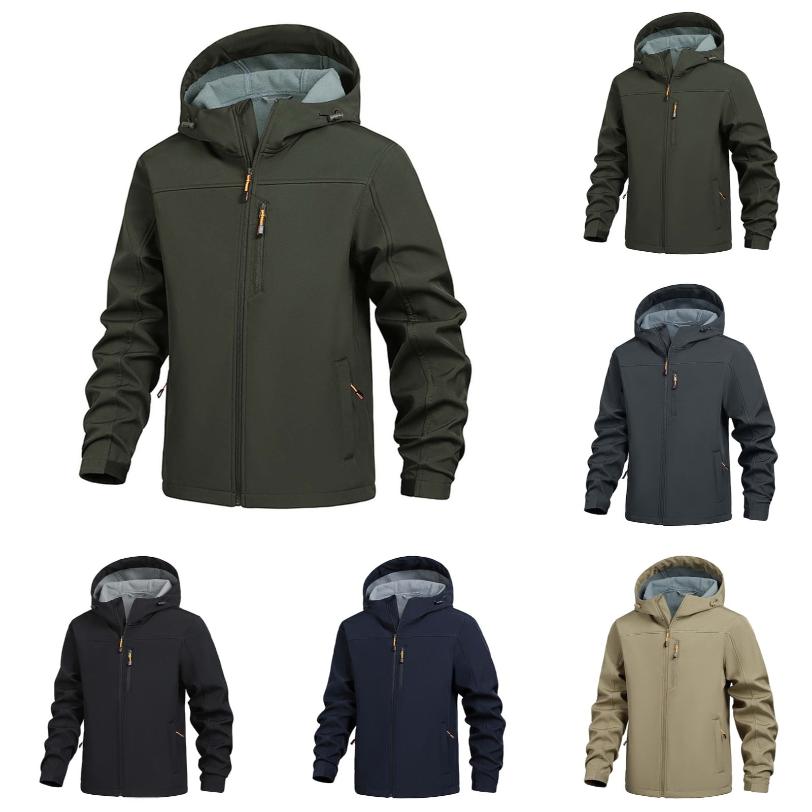 Jacket Men Softshell Full Zip Hooded Stand Collar Coat Casual Fall Winter Warm Thickened ...