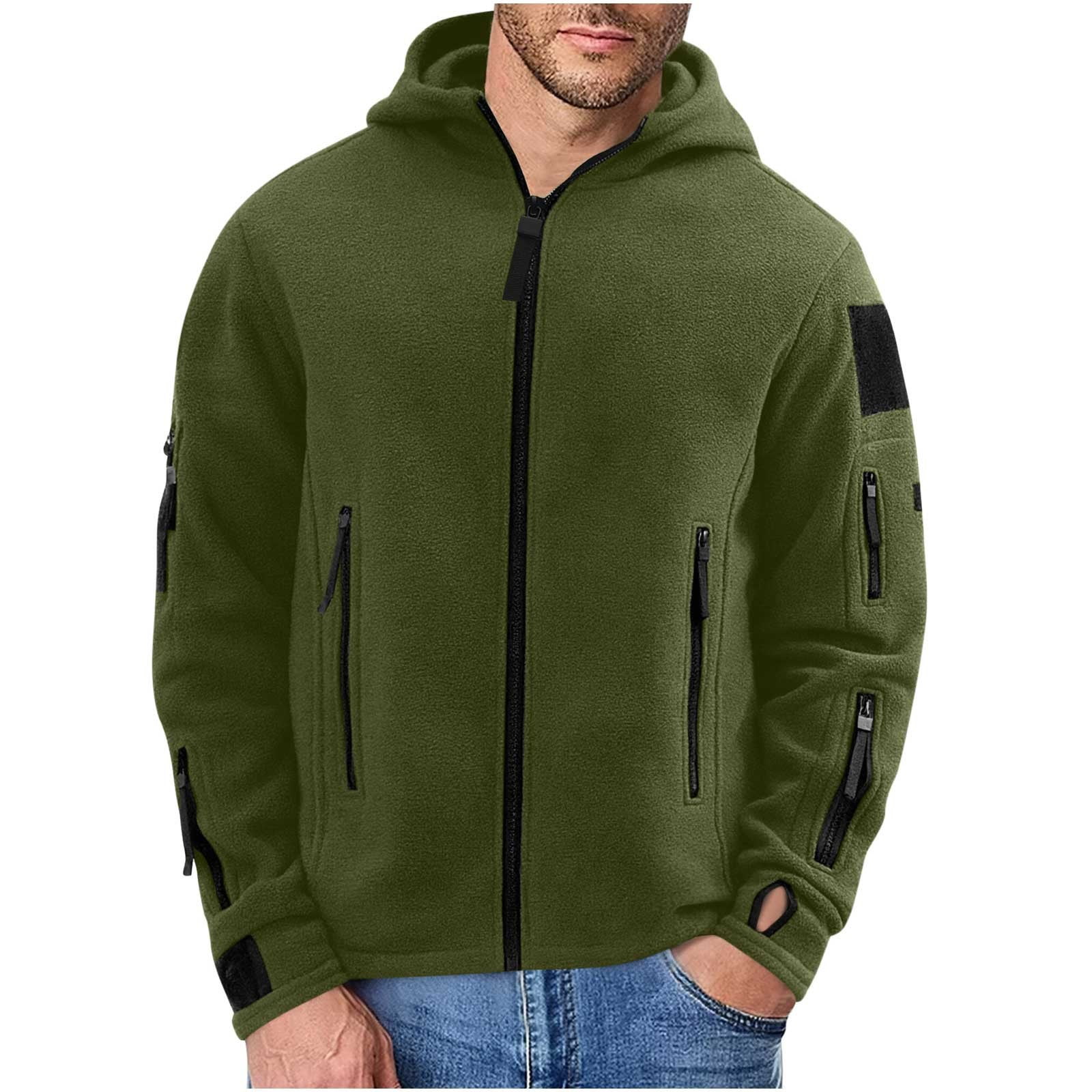 Fleece Jacket Mens Warm Hooded Tactical Hoodies Outdoor Winter Down ...
