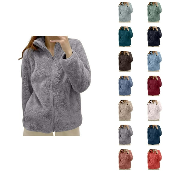 Fleece Jacket Women 2026 Fashion Thick Thermal Long Sleeve Stand Collar ...