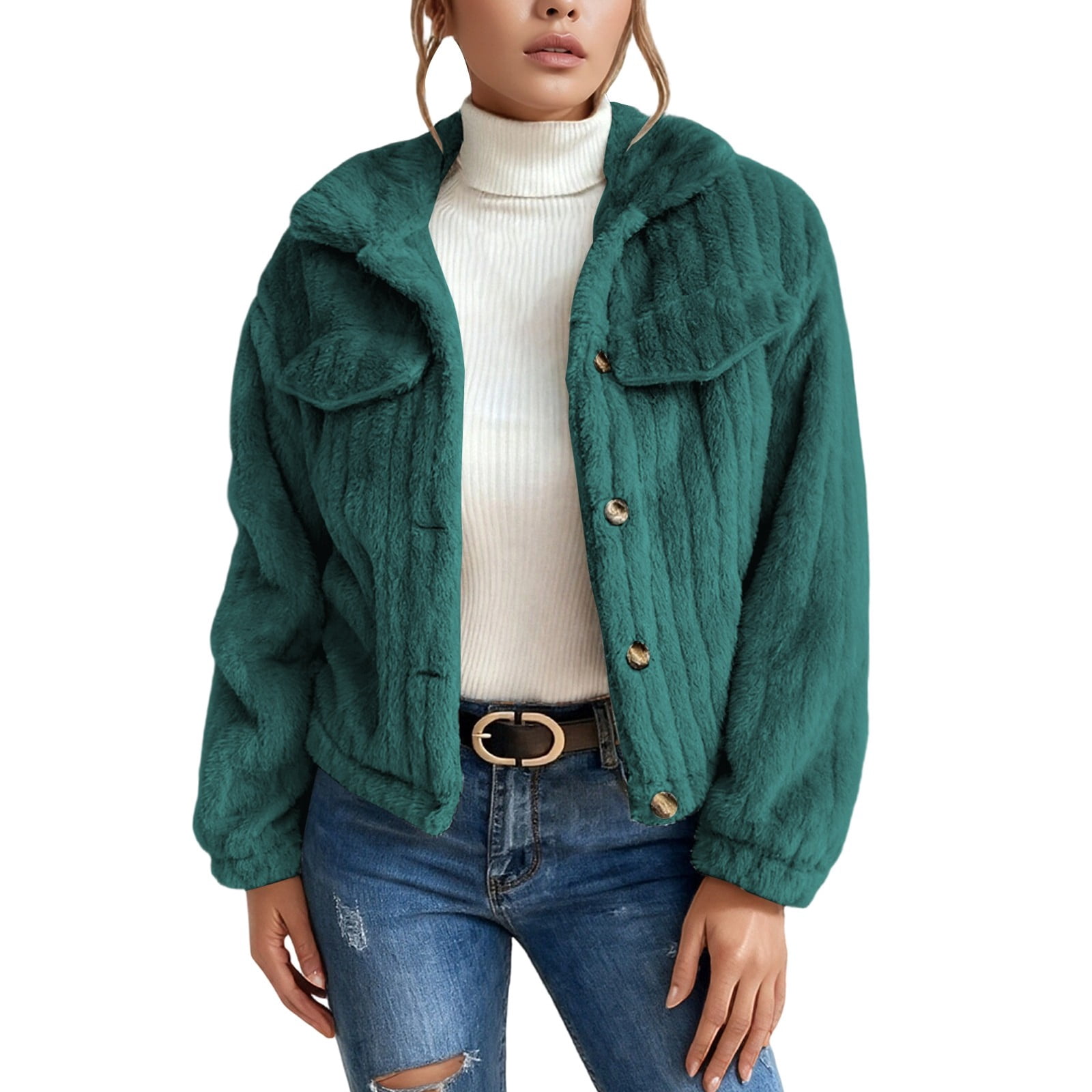 Fleece Jacket Women Long Sleeve Button Down Jacket Comfortable Warm ...