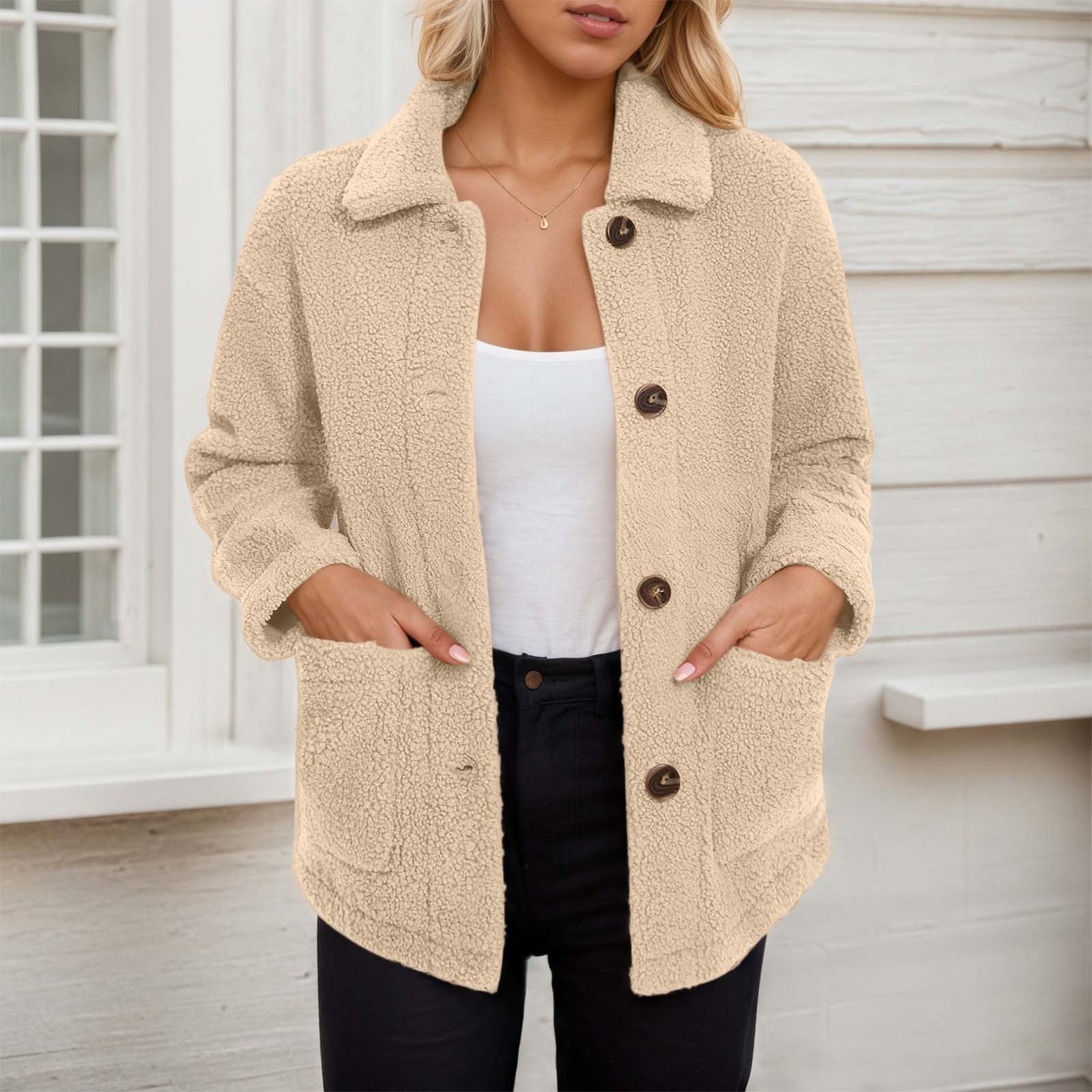 Jacket Women Long Sleeve Button Down Jacket Comfortable Warm Jackets ...